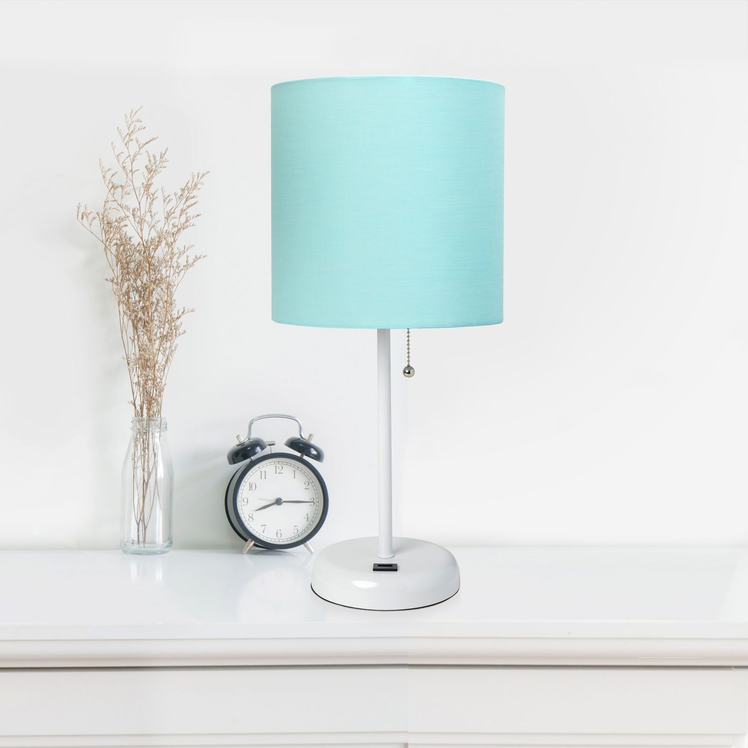 Stick Table Lamps with Round Shades - 19.5" - Blue & White - Set of 2 ...