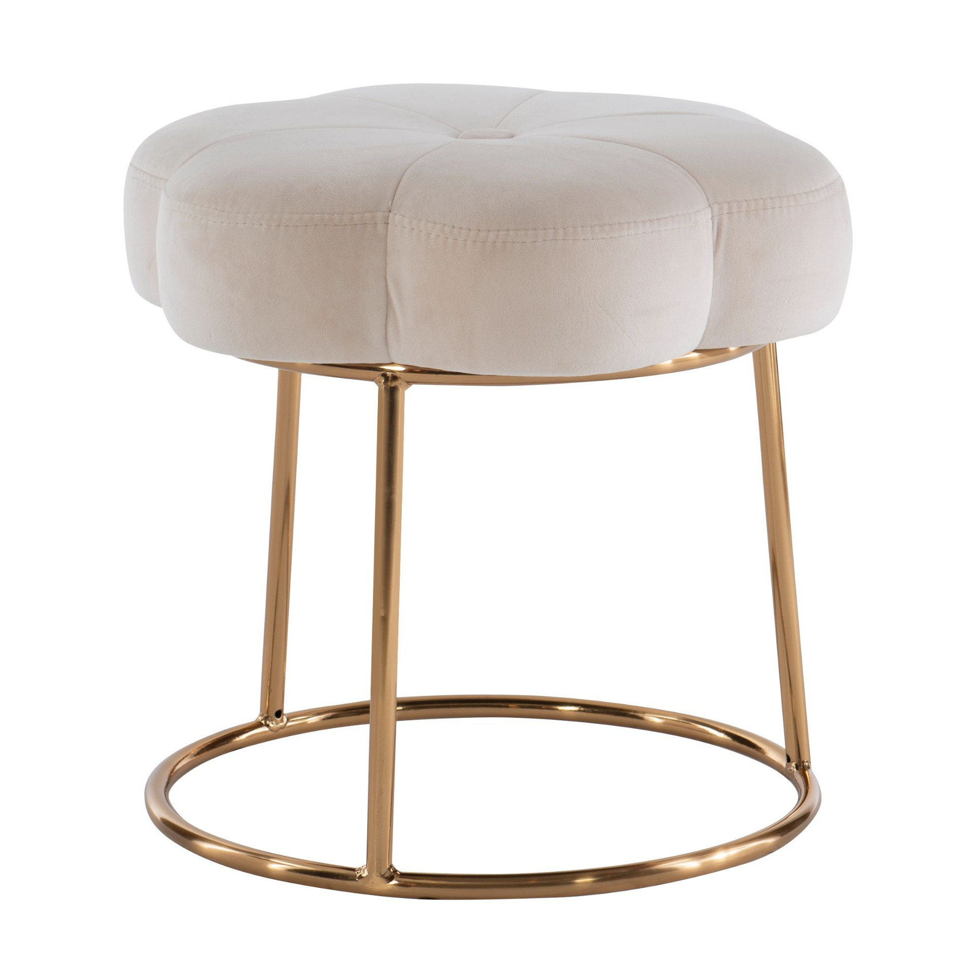Floral Accent Vanity Stool - 17.75" - White & Gold | Christmas Central