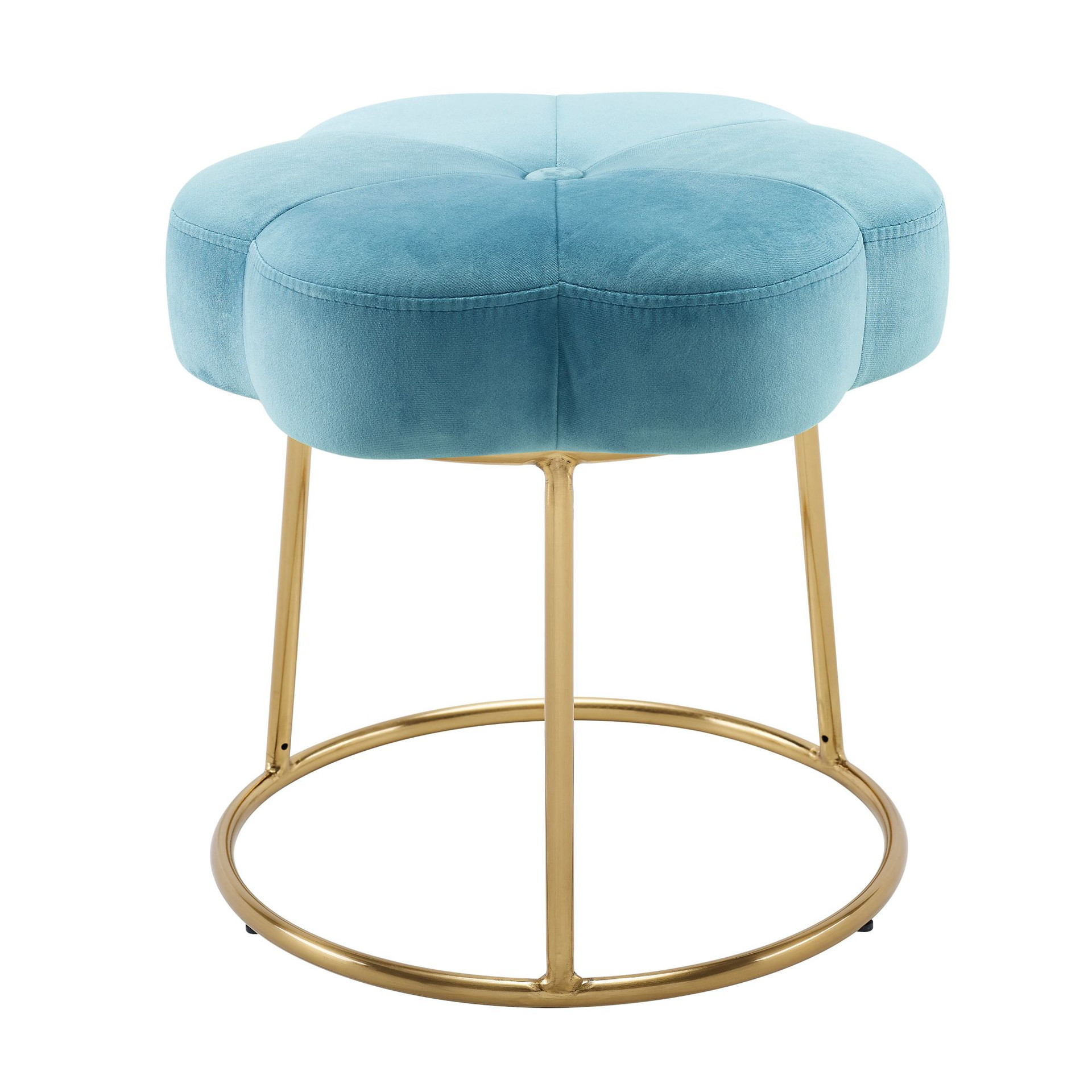 Floral Accent Vanity Stool - 17.75" - Blue & Gold | Christmas Central