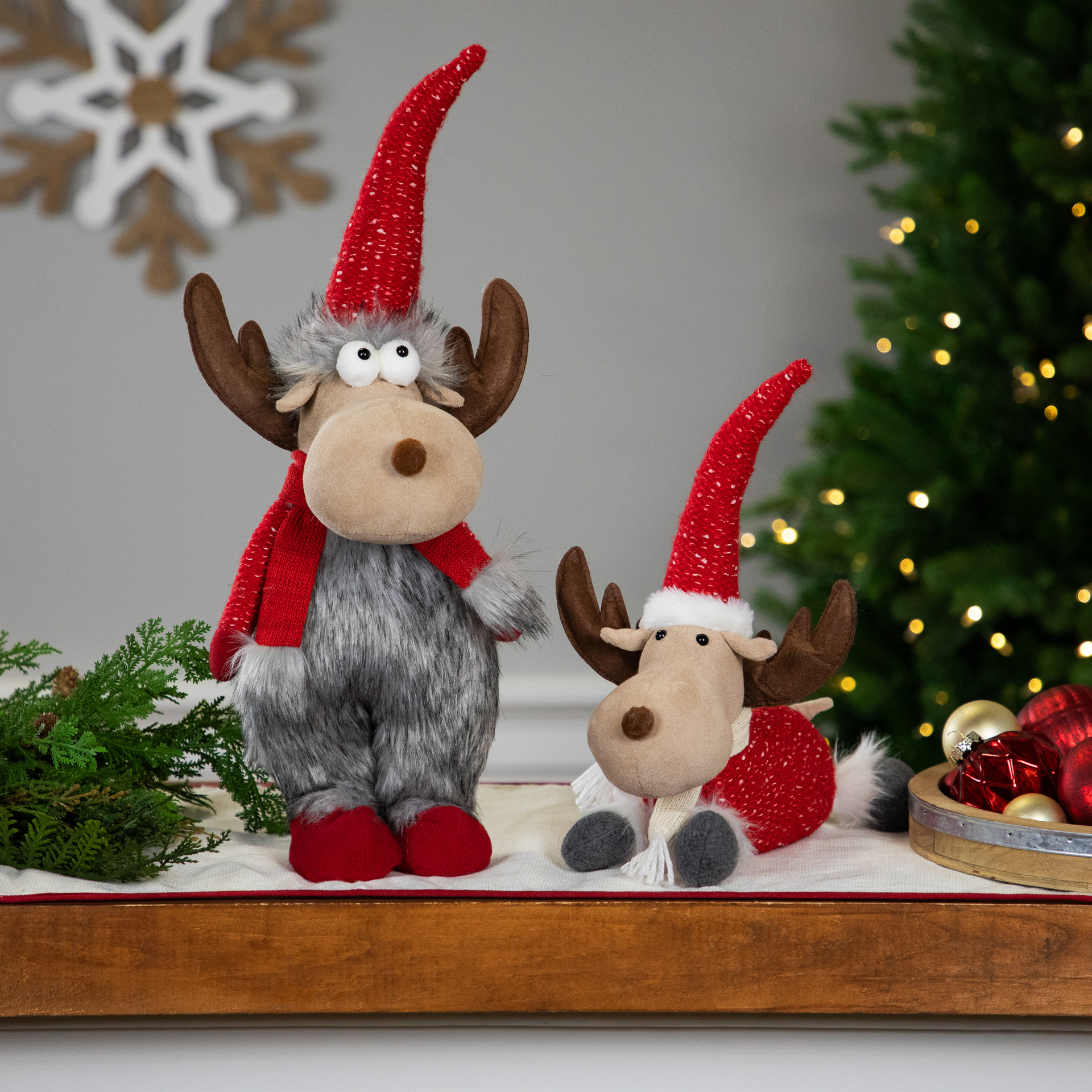 Standing Plush Moose Christmas Table Top Figure - 20" - Gray & Red ...