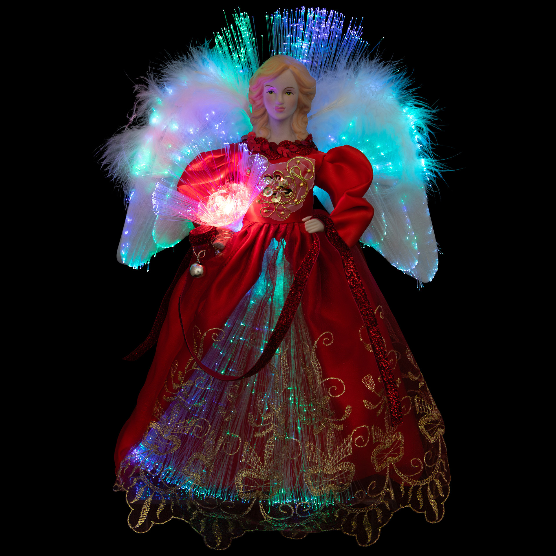 Lighted Fiber Optic Angel Christmas Tree Topper - 12" - Red & Gold ...