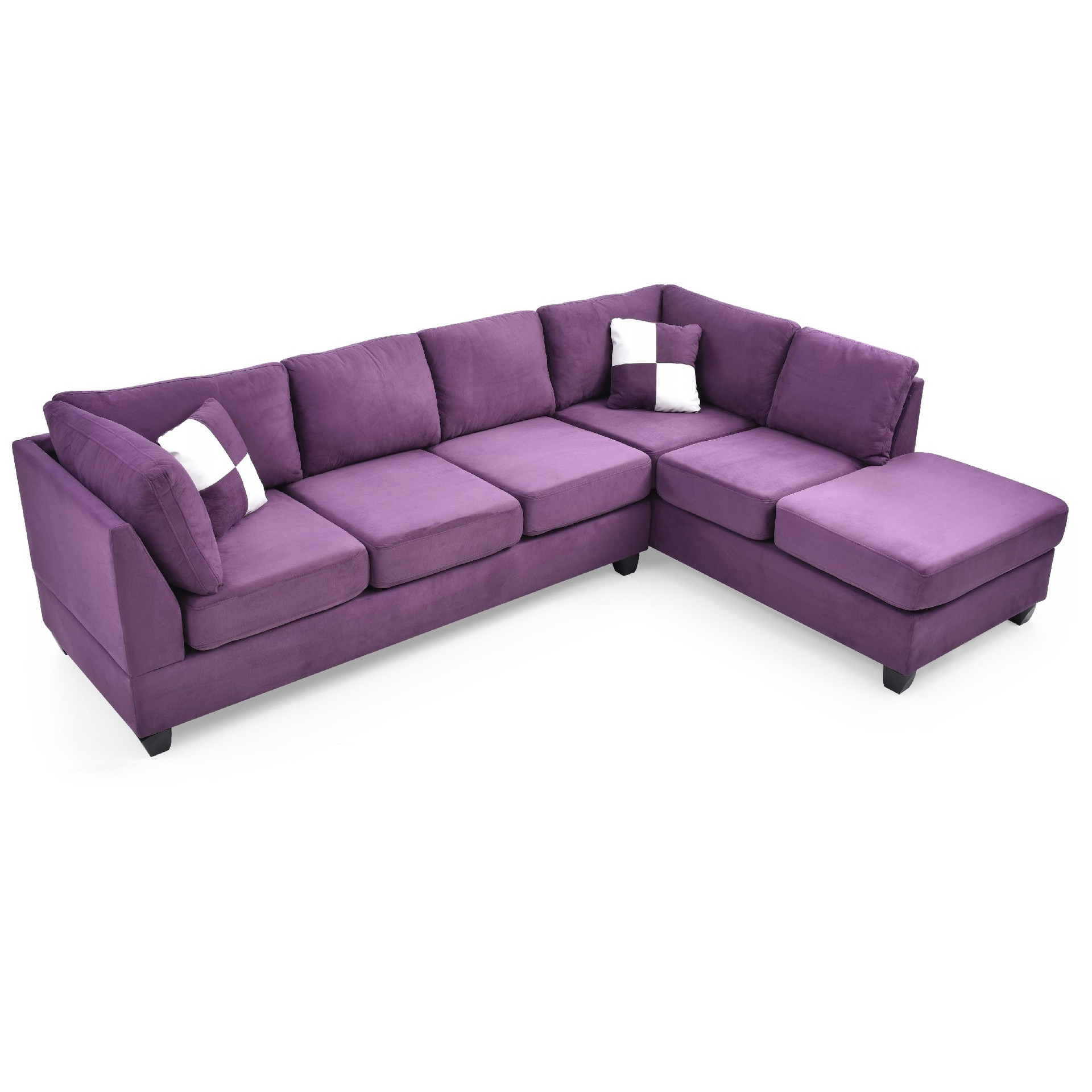 Reversible Microsuede 4-Seater Sectional Sofa with Throw Pillows - 111 ...