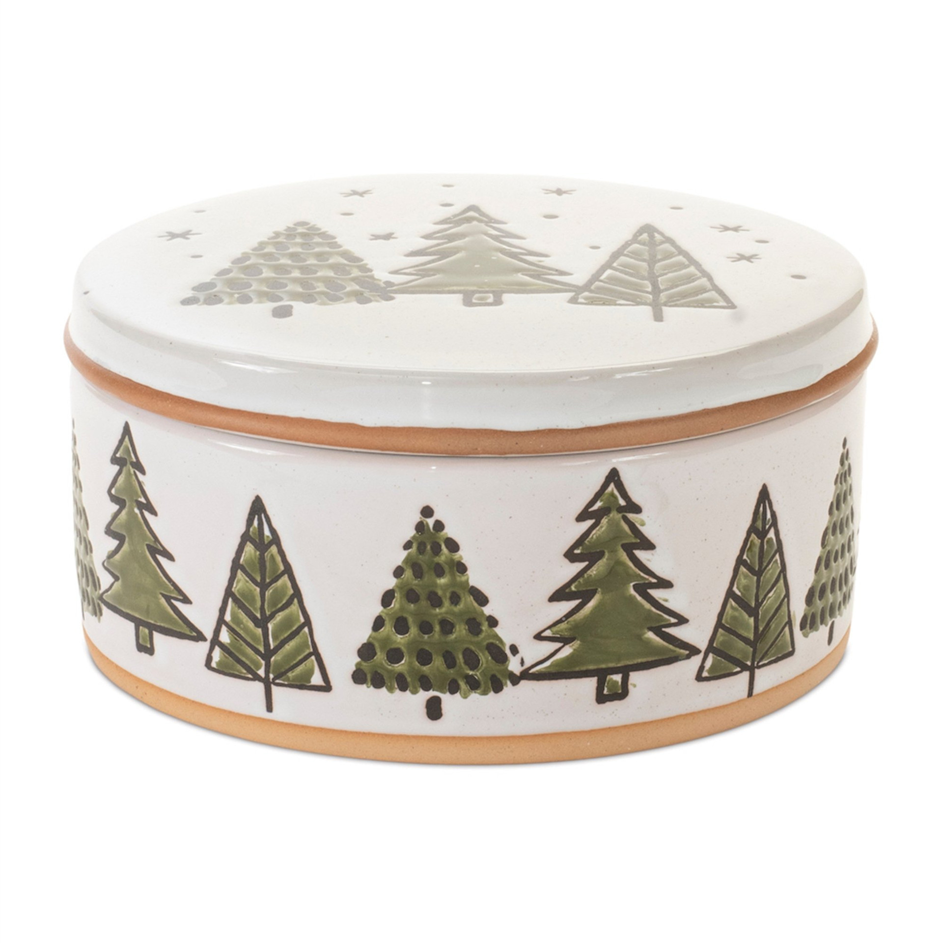 Ceramic Pine Tree Christmas Canister with Lid - 7.75" - Green & White ...