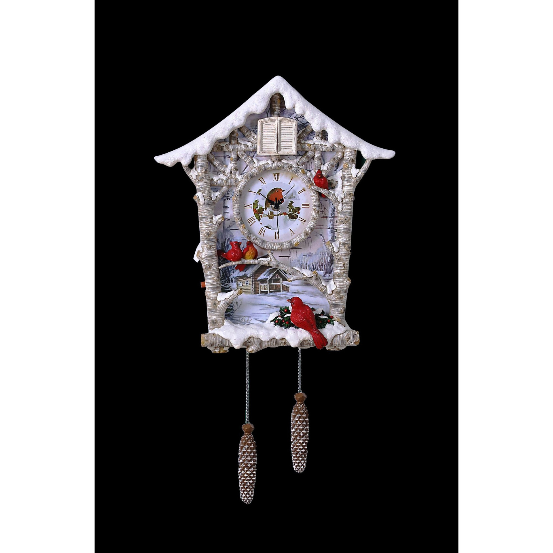 Set of 2 White & Red Cardinal Cuckoo Wall Clocks 15" | Christmas Central