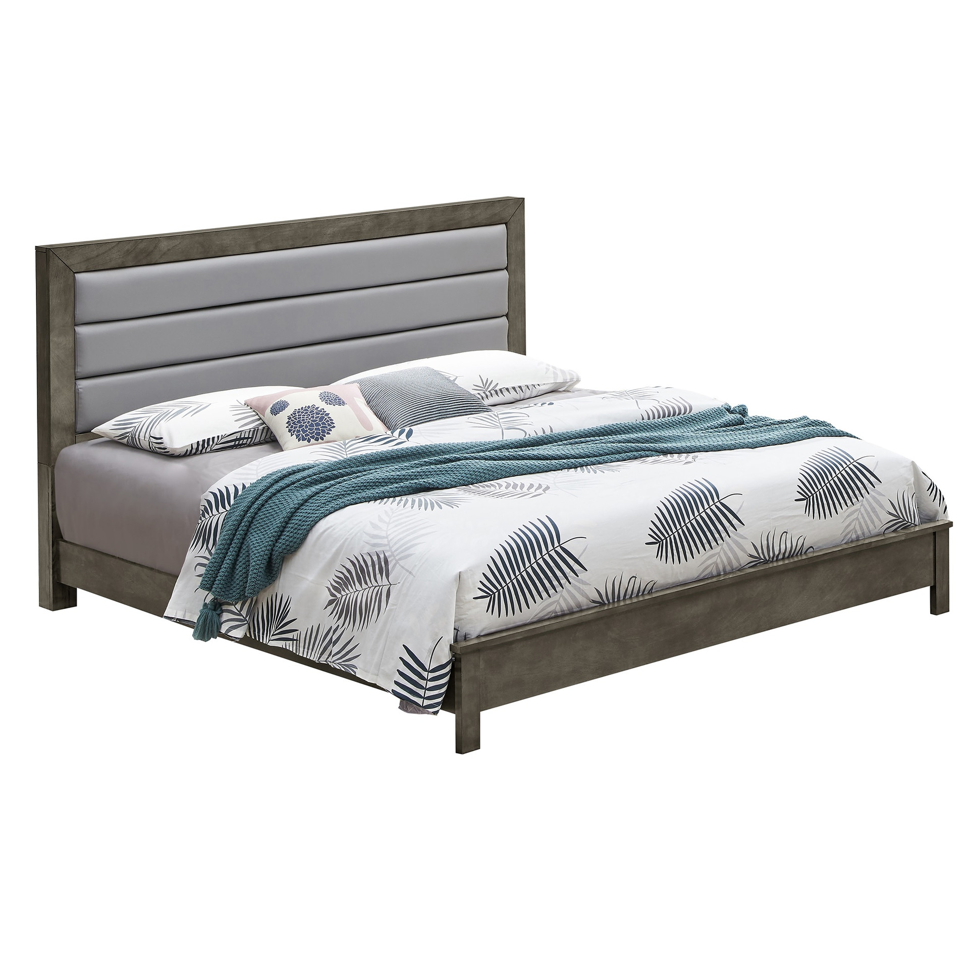 Padded Faux Leather Panel Full Bed - 81" - Gray | Christmas Central