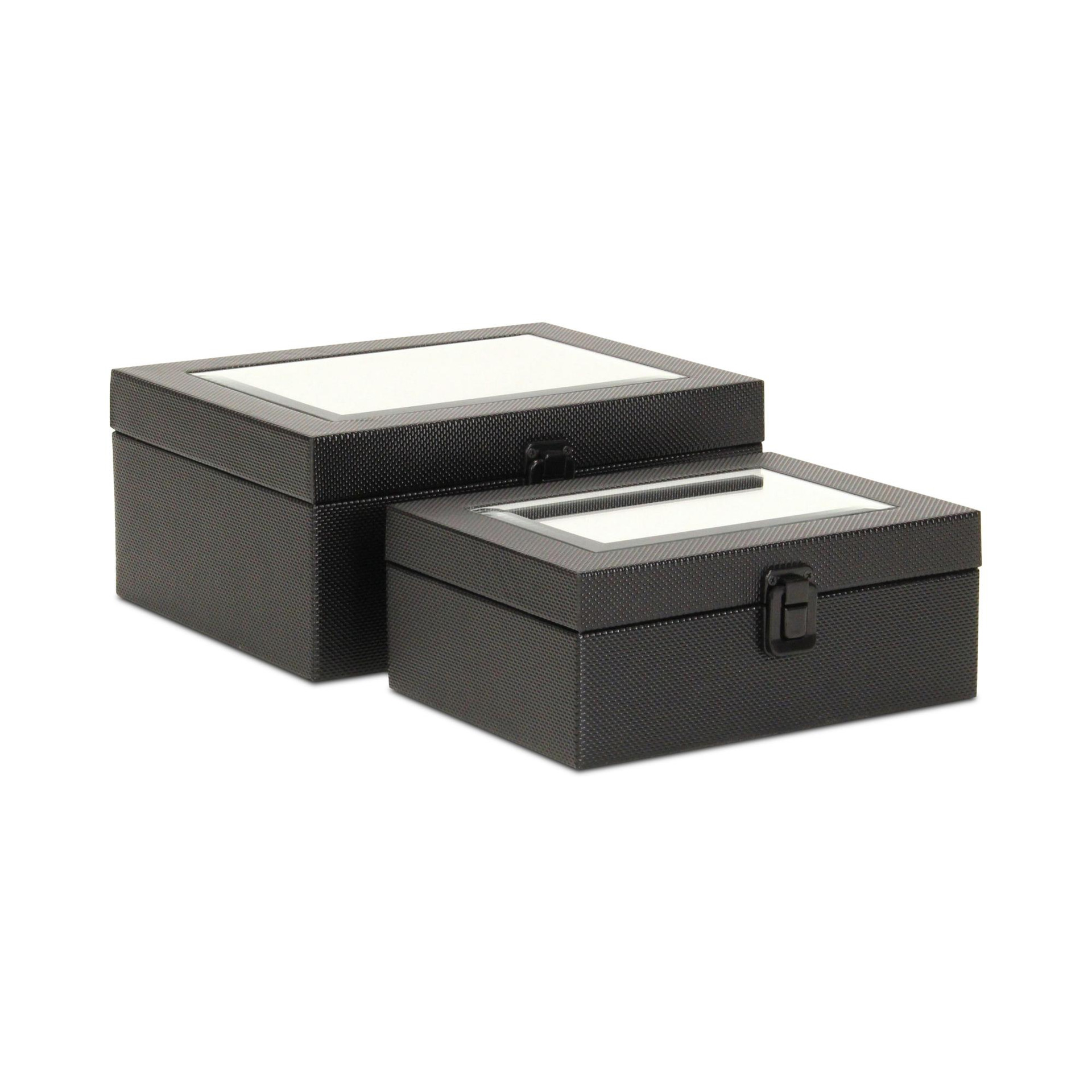 Woven Pattern Mirrored Storage Box Set - 10.25" - Black - Set of 2 ...