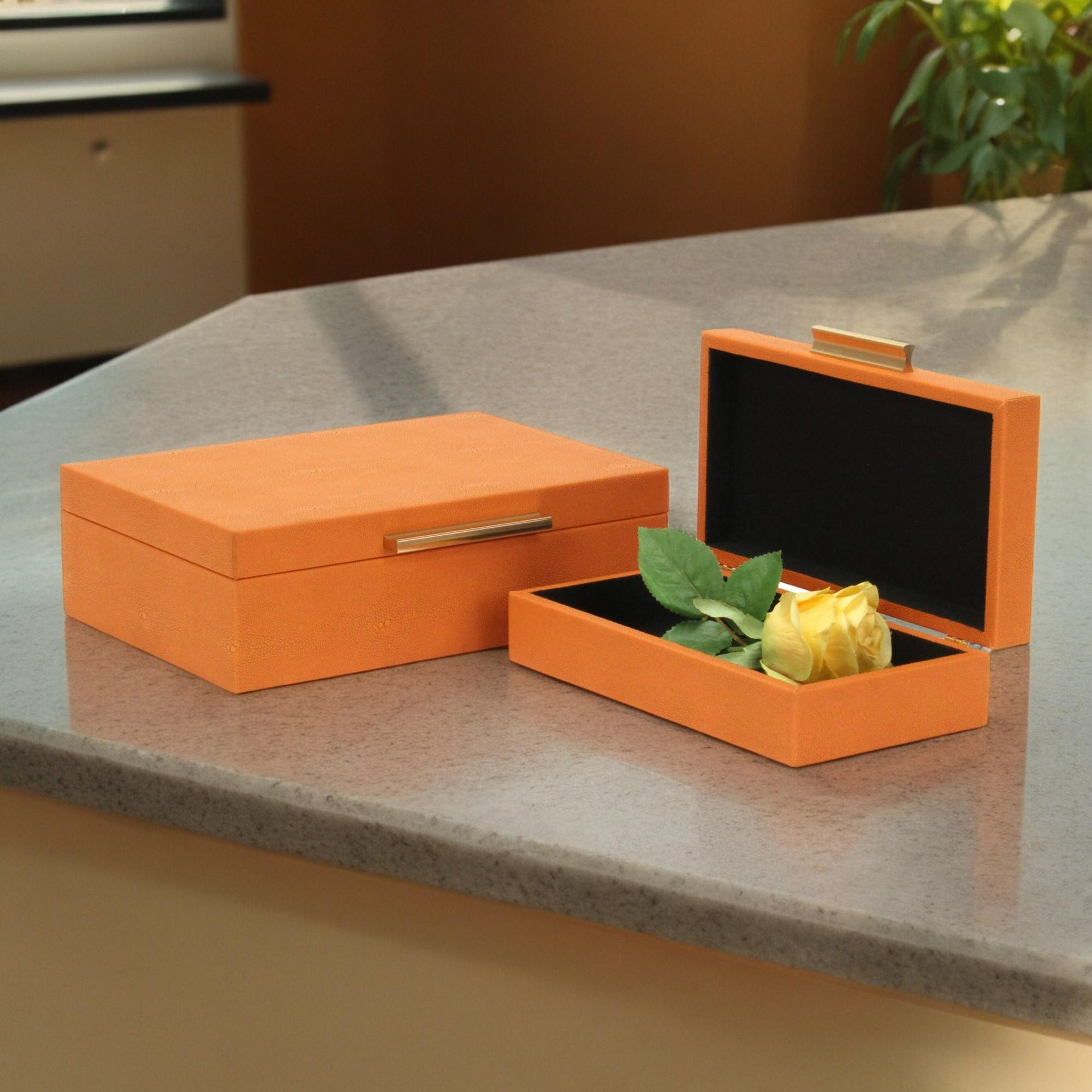 Faux Shagreen Rectangular Storage Box Set - 11.75" - Orange - Set of 2 ...