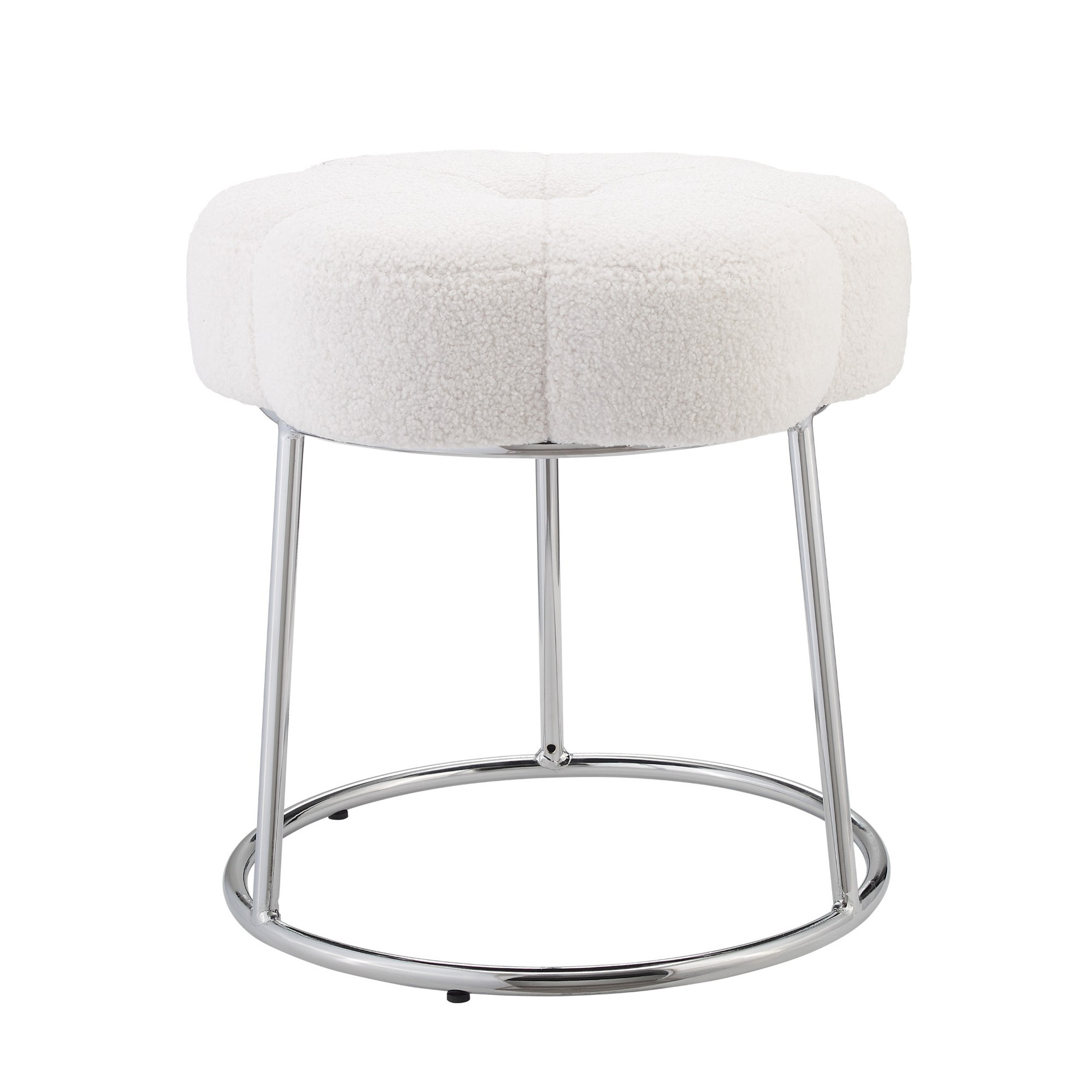 Floral Accent Vanity Stool - 17.75" - White & Silver | Christmas Central