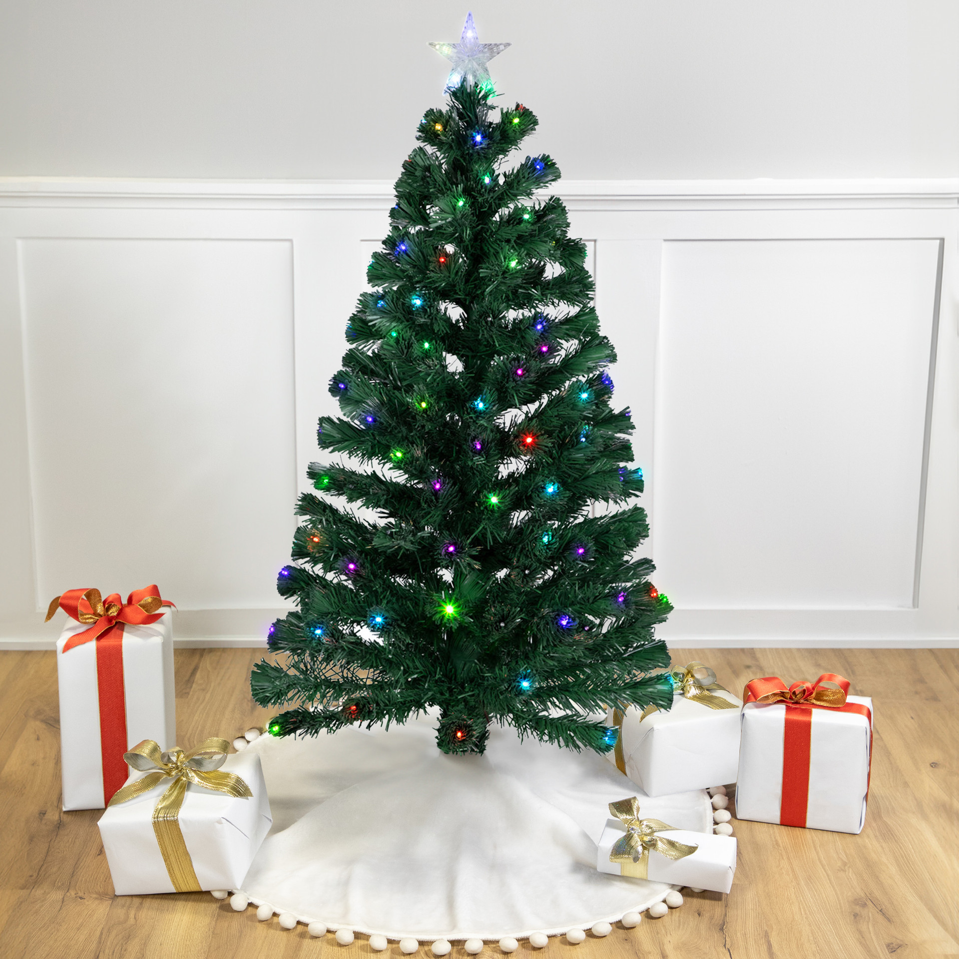 4' Pre-Lit Potted Fiber Optic Artificial Christmas Tree, Multicolor LED ...