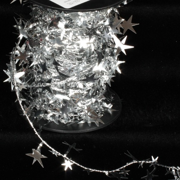 Silver Star Wired Craft Ribbon Garland 1" x 108 Yards | Christmas Central