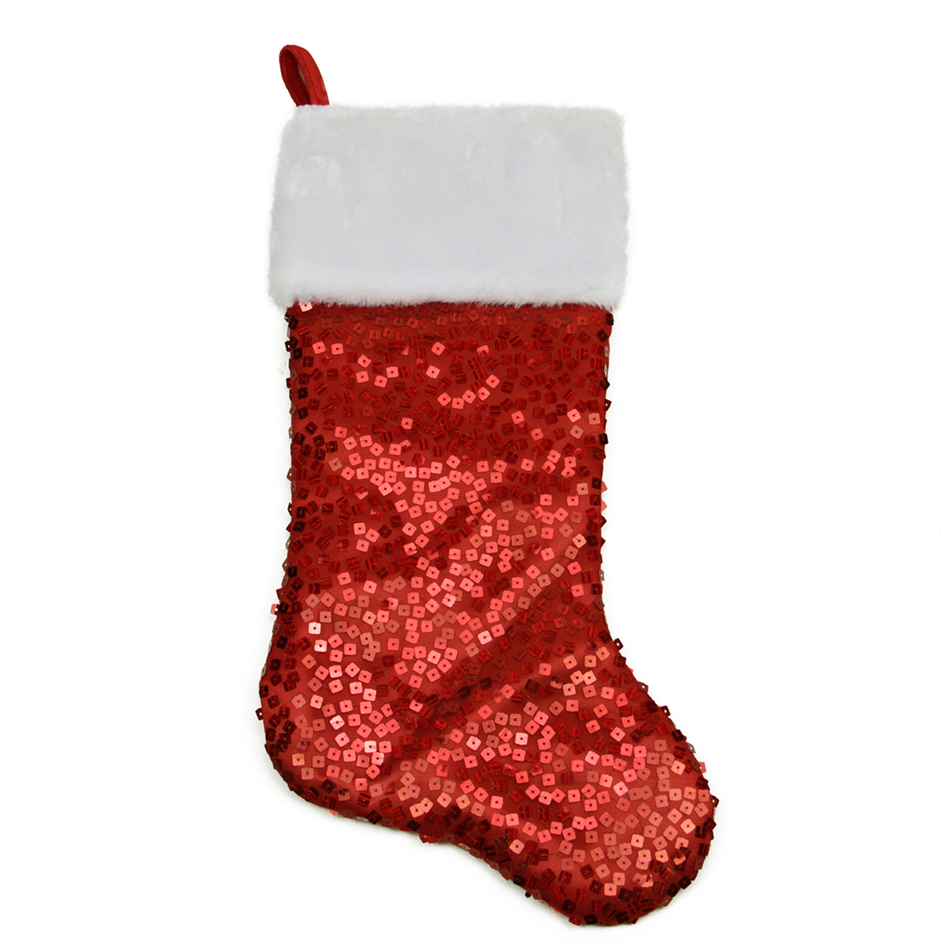 20.5" Red & White Holographic Sequin Christmas Stocking with Cuff ...