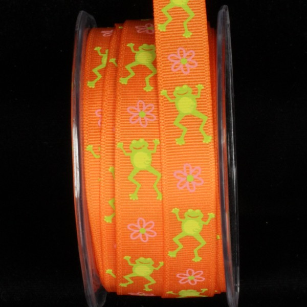 Orange & Green Frog Wired Craft Ribbon 0.5" x 54 Yards | Christmas Central