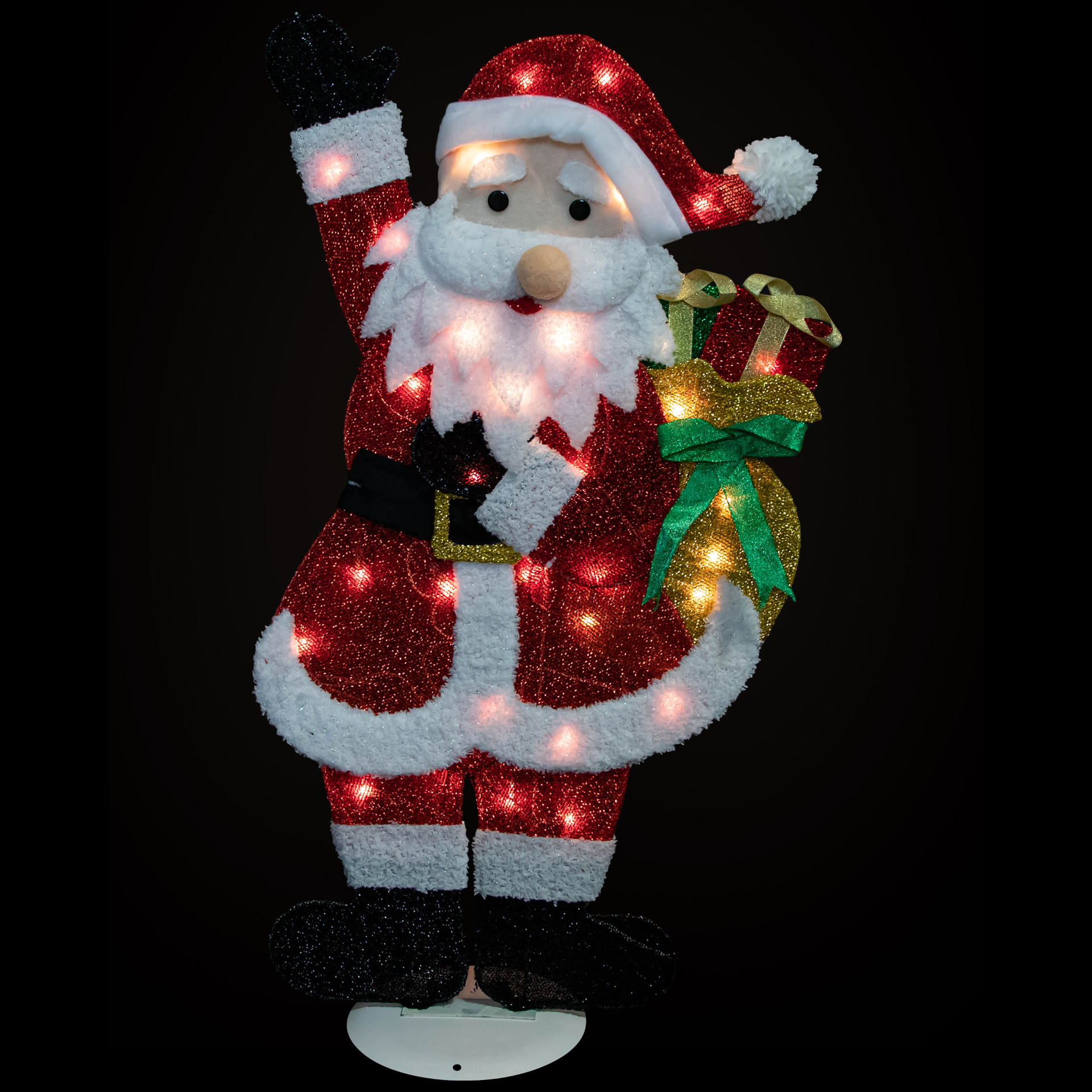 32" Red & White Lighted Waving Santa with Gifts Christmas Outdoor ...