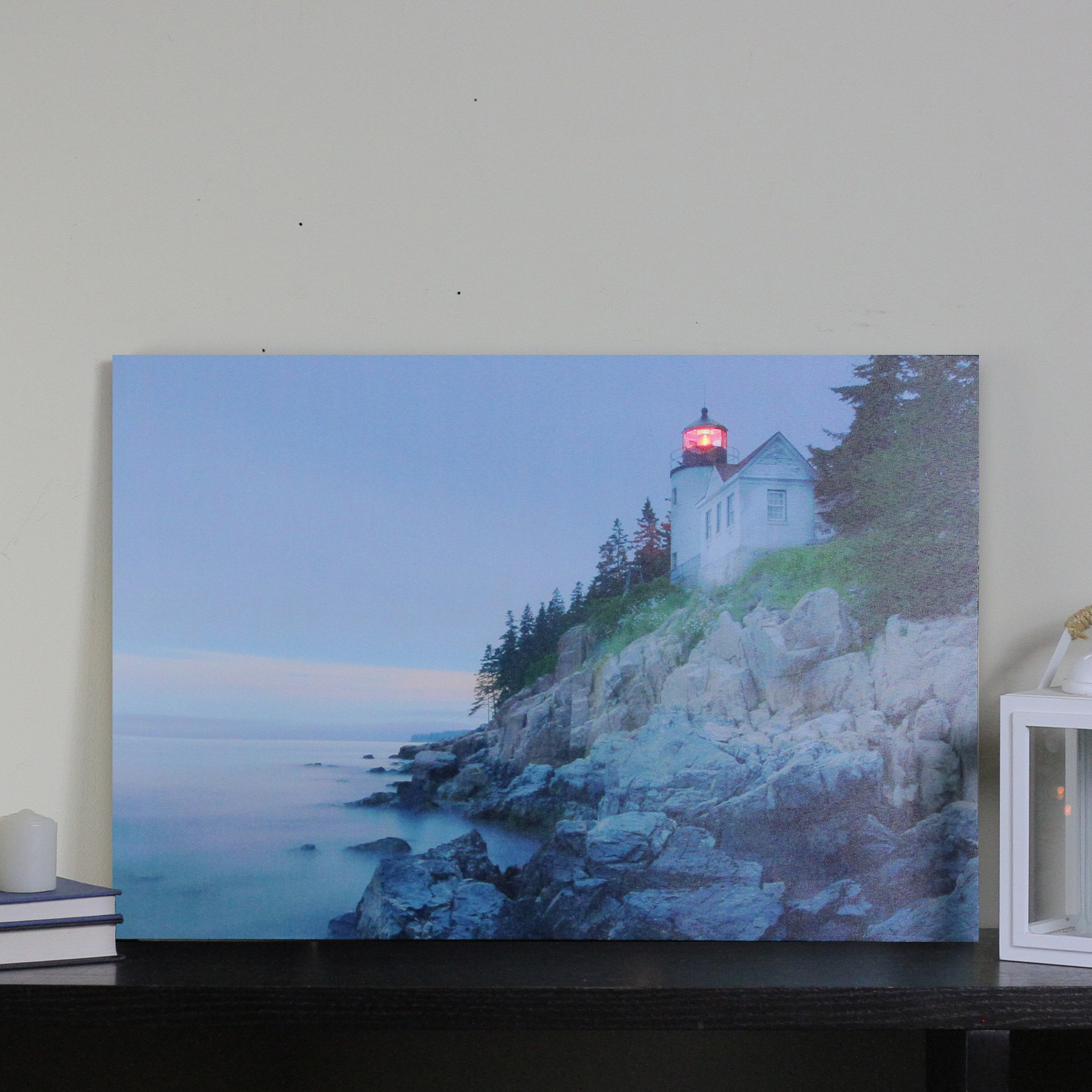 LED Lighted Lighthouse Home with Morning Sunrise Canvas Wall Art 15.75 ...