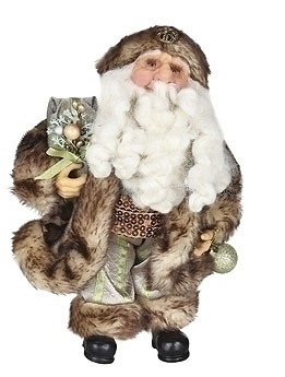 10" Brown & Gray Christmas Santa Claus in Cheetah Faux Fur Suit Figure ...