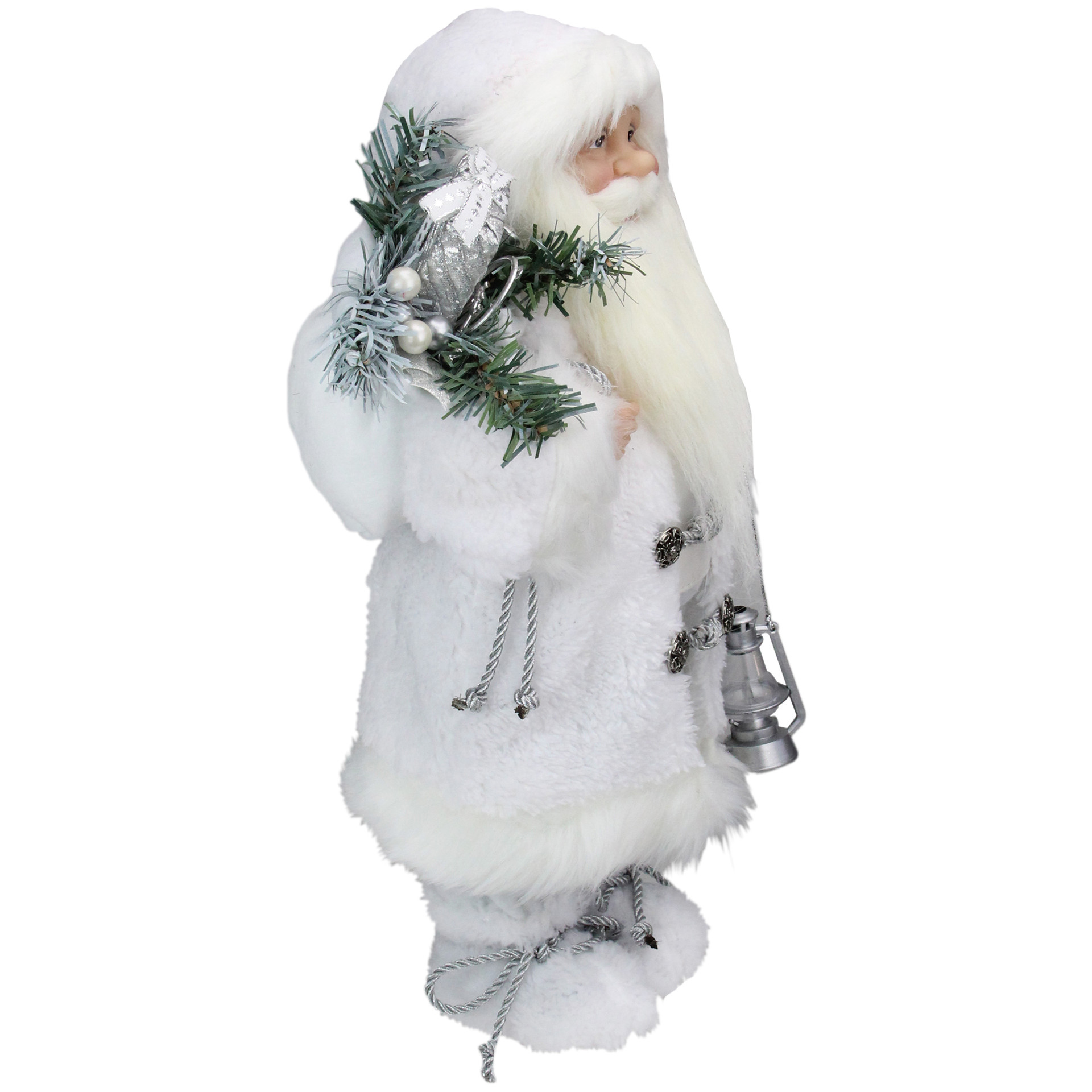 16" White Frost Standing Santa Claus Christmas Figurine with Lantern ...