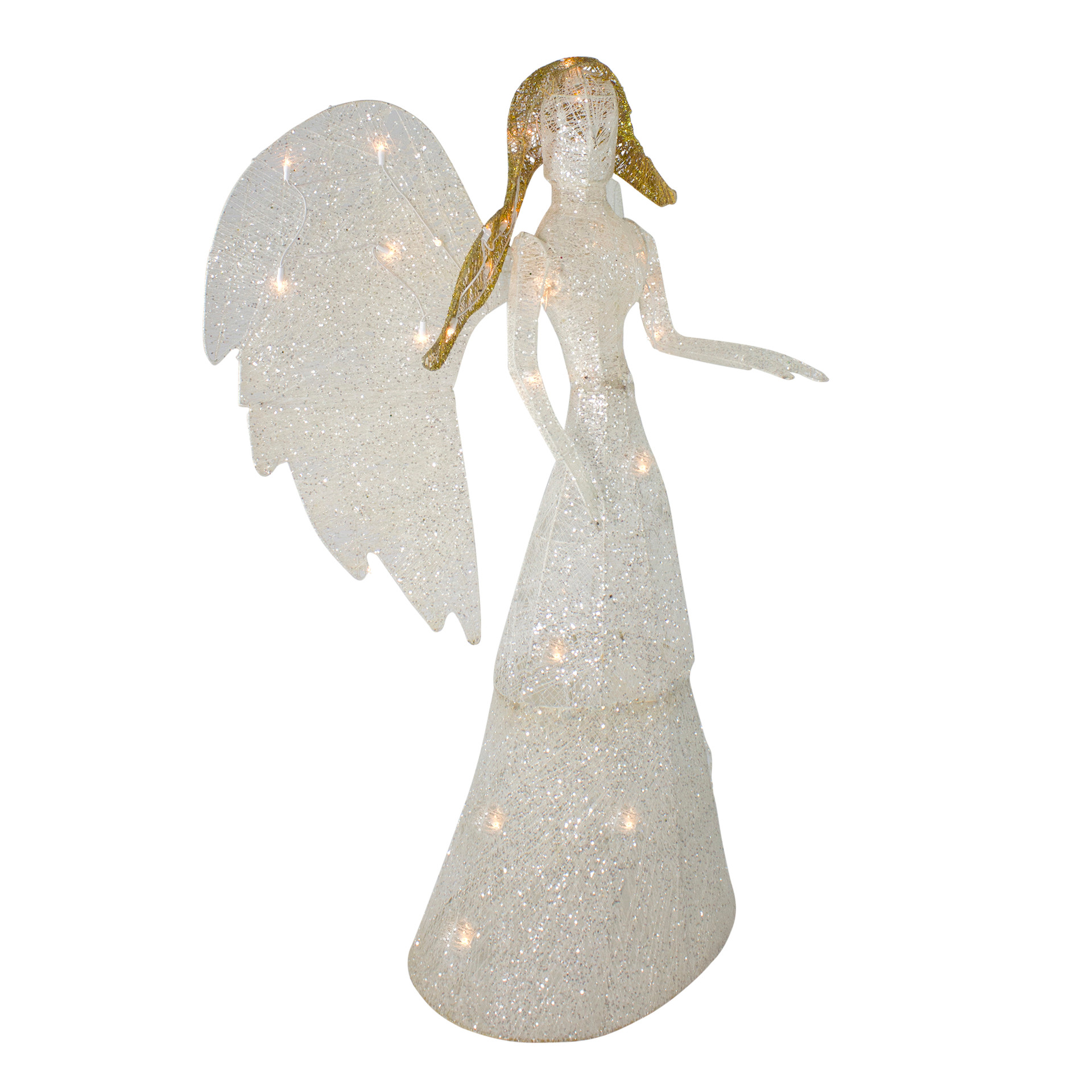 48" LED Lighted White & Gold Glittered Angel Christmas Outdoor ...