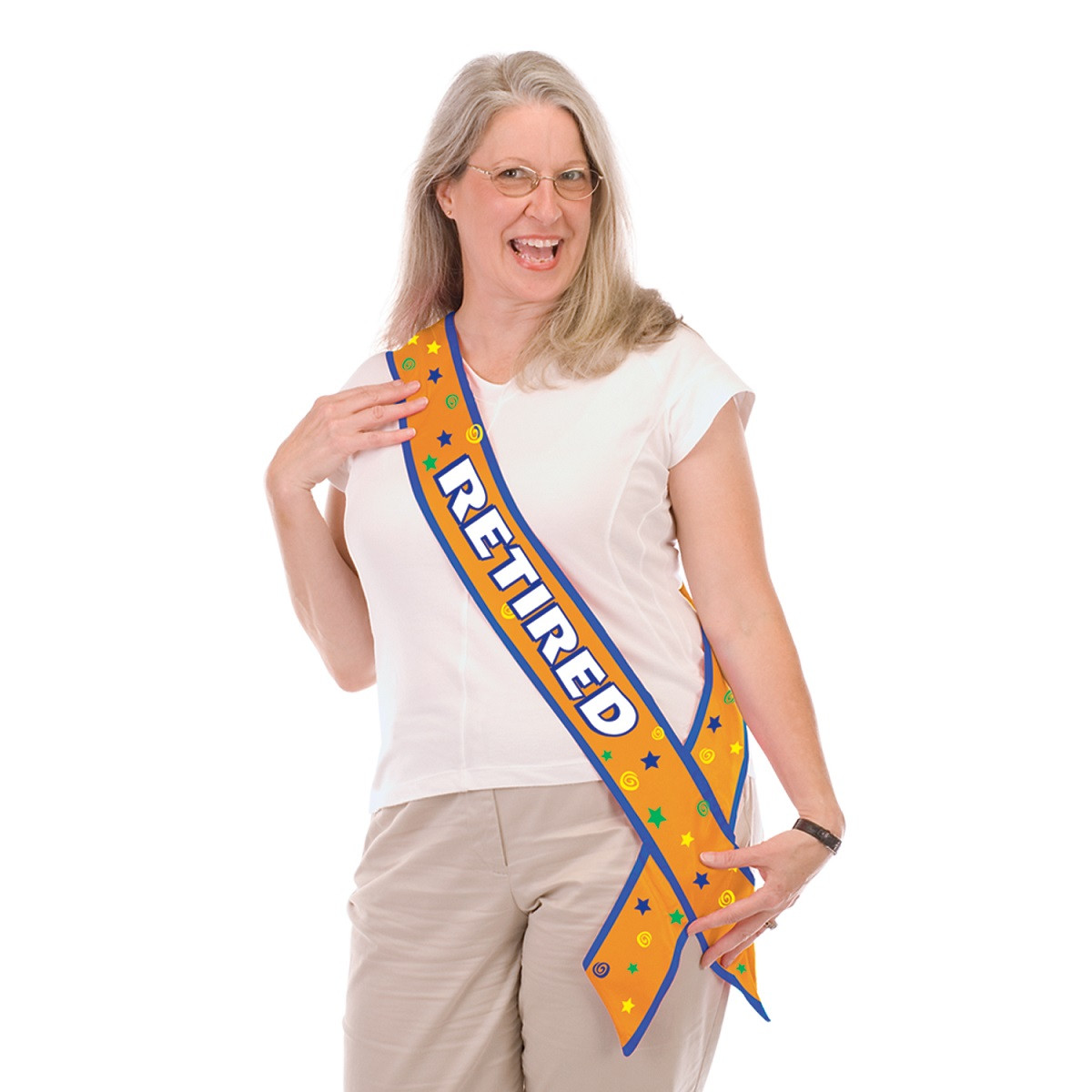 Club Pack of 6 Orange & White "Retired" Sashes 33" | Christmas Central