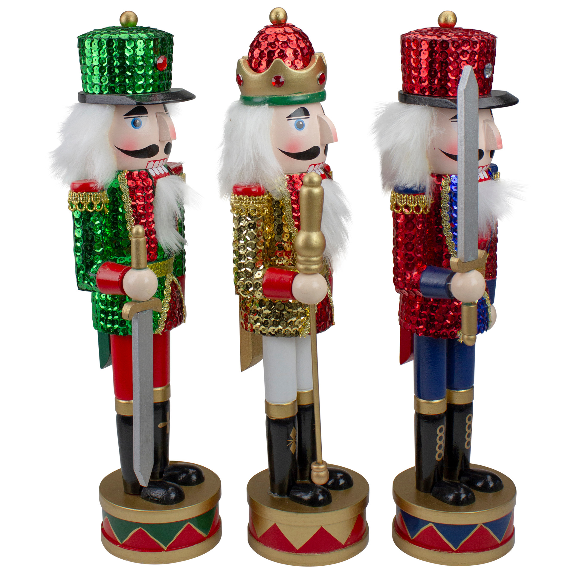 Set of 3 Red Sequin Jacket Wooden Christmas Nutcrackers 14.25 ...
