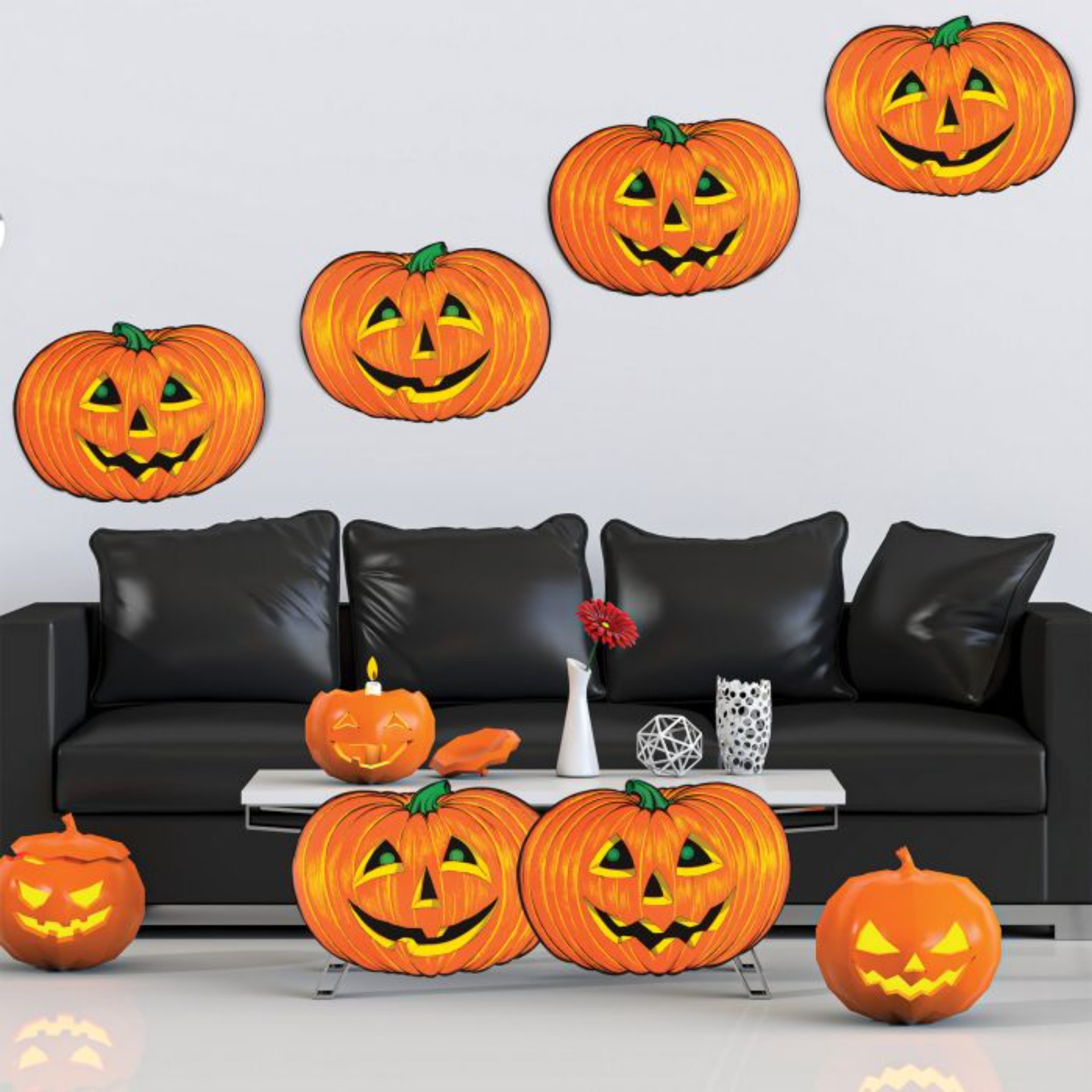 Club Pack of 12 Cute Jack-O-Lantern Faces Cutout Halloween Decorations ...
