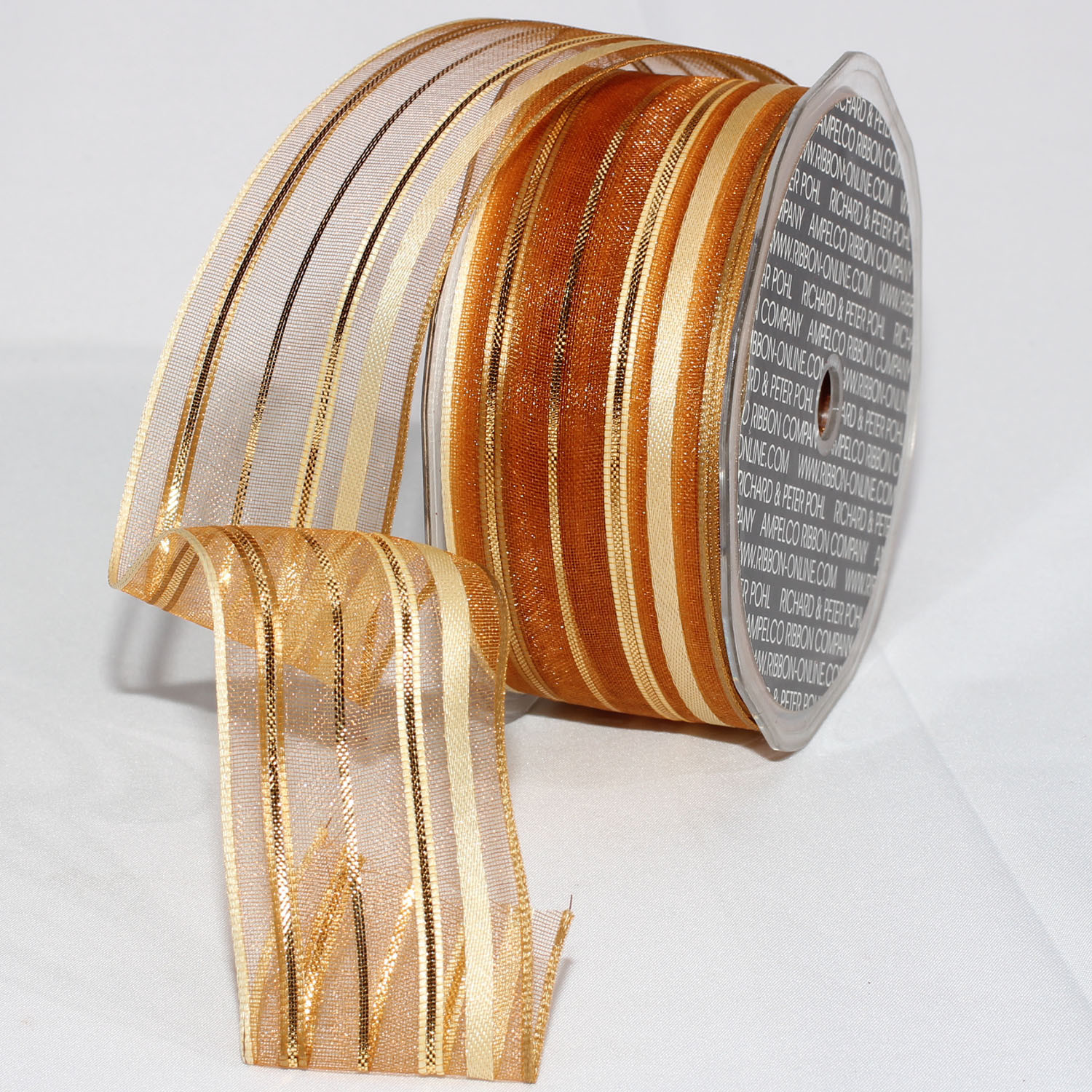 Sheer Amber & Gold Striped French Wired Craft Ribbon 1.5" x 33 Yards ...