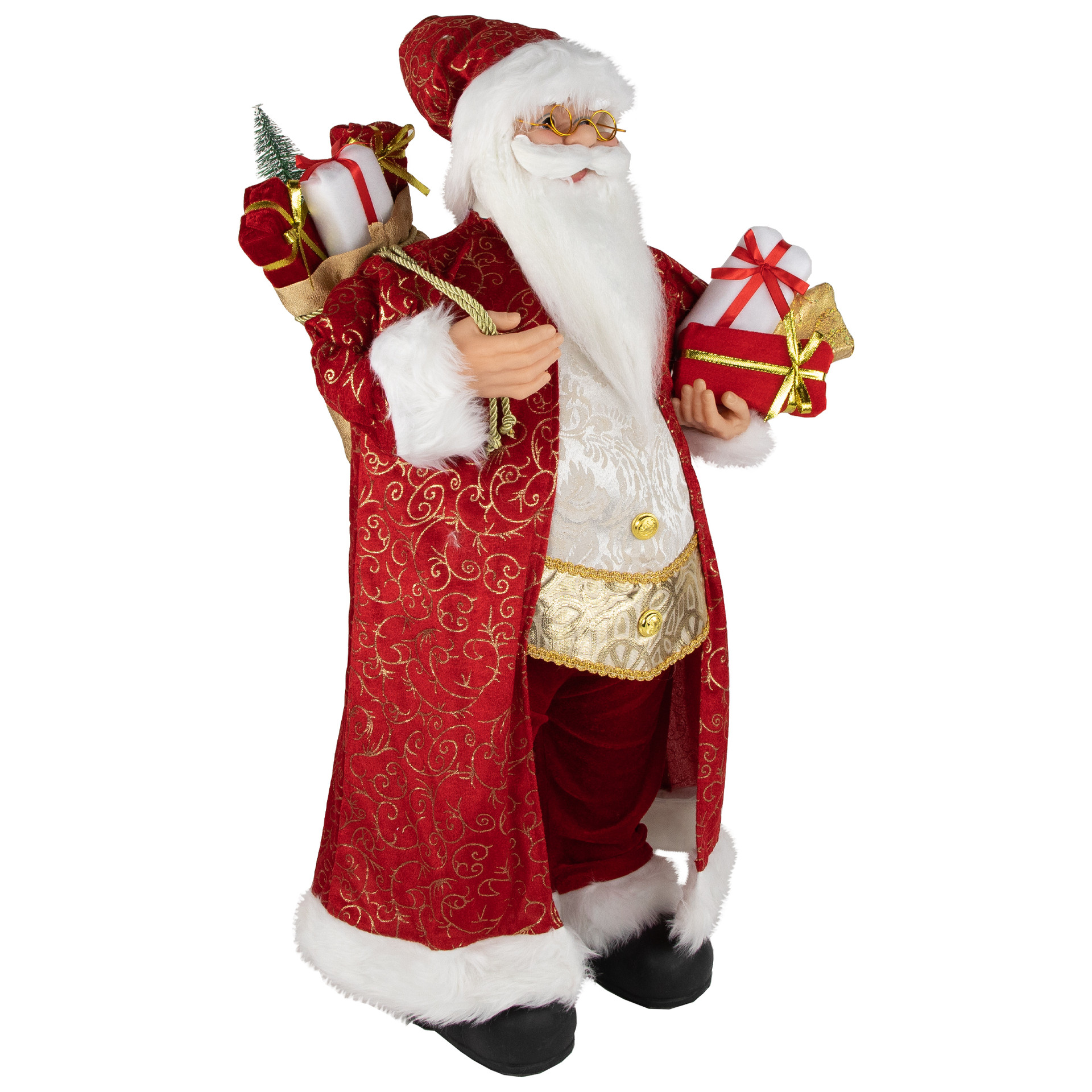 32" Red & Gold Santa Claus with Gifts Christmas Figure | Christmas Central