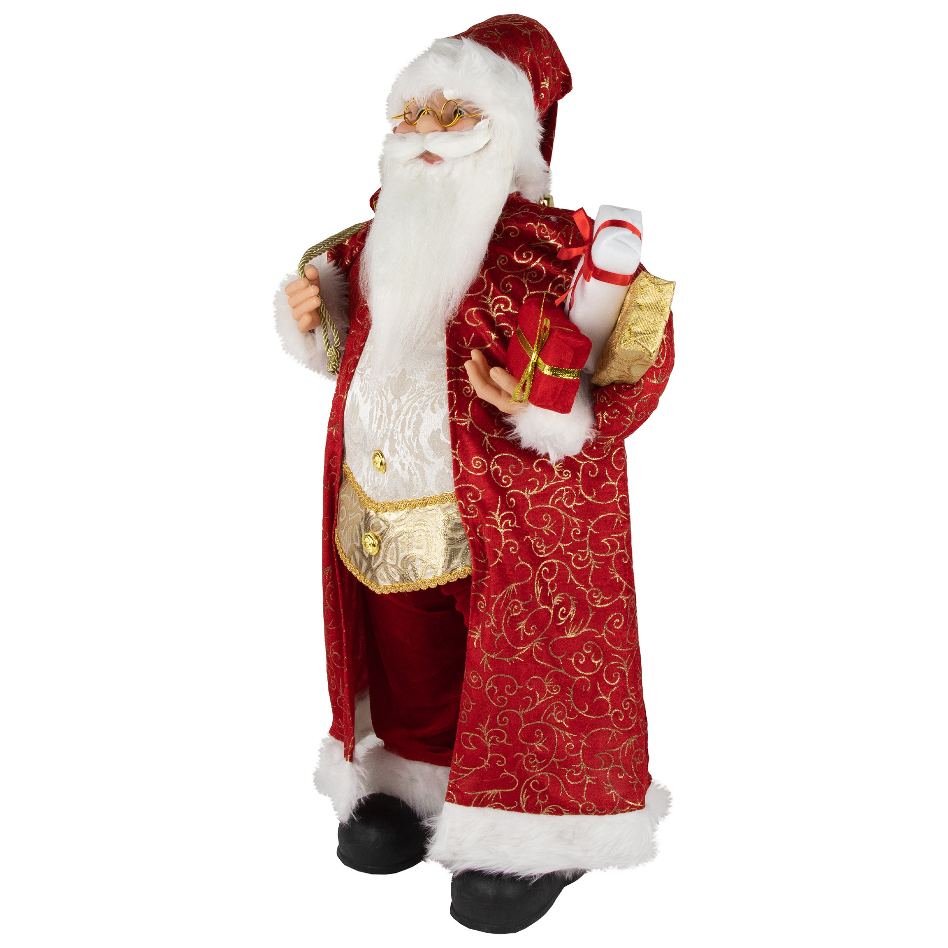 32" Red & Gold Santa Claus with Gifts Christmas Figure | Christmas Central