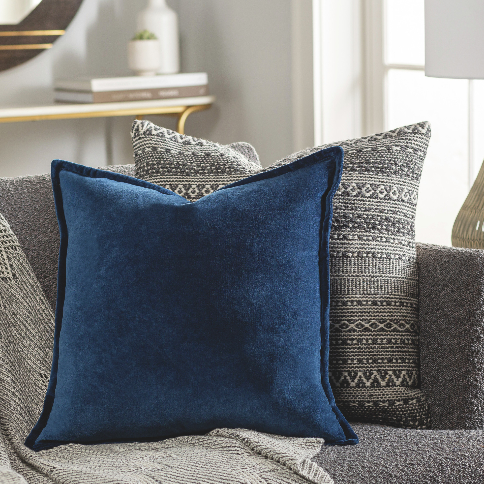 18" Muted Dark Blue Contemporary Woven Decorative Throw Pillow ...