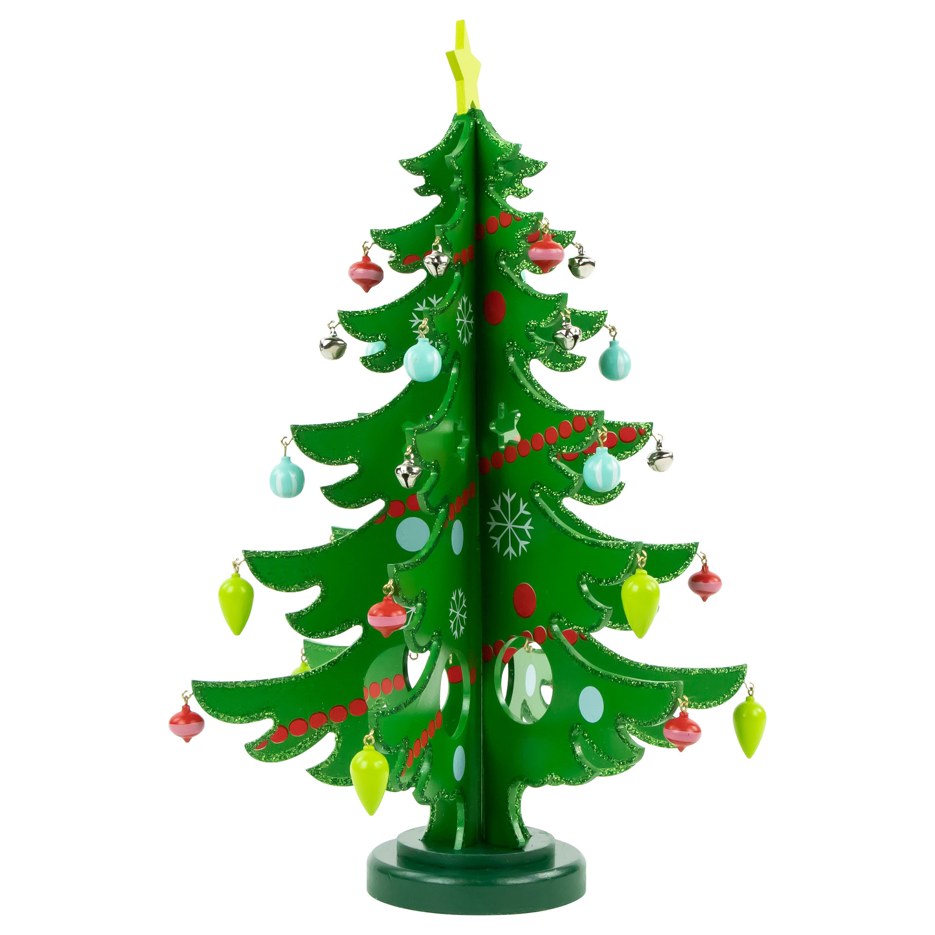 13.75" Green Christmas Tree Cut Out With Ornaments Table Top Decor ...