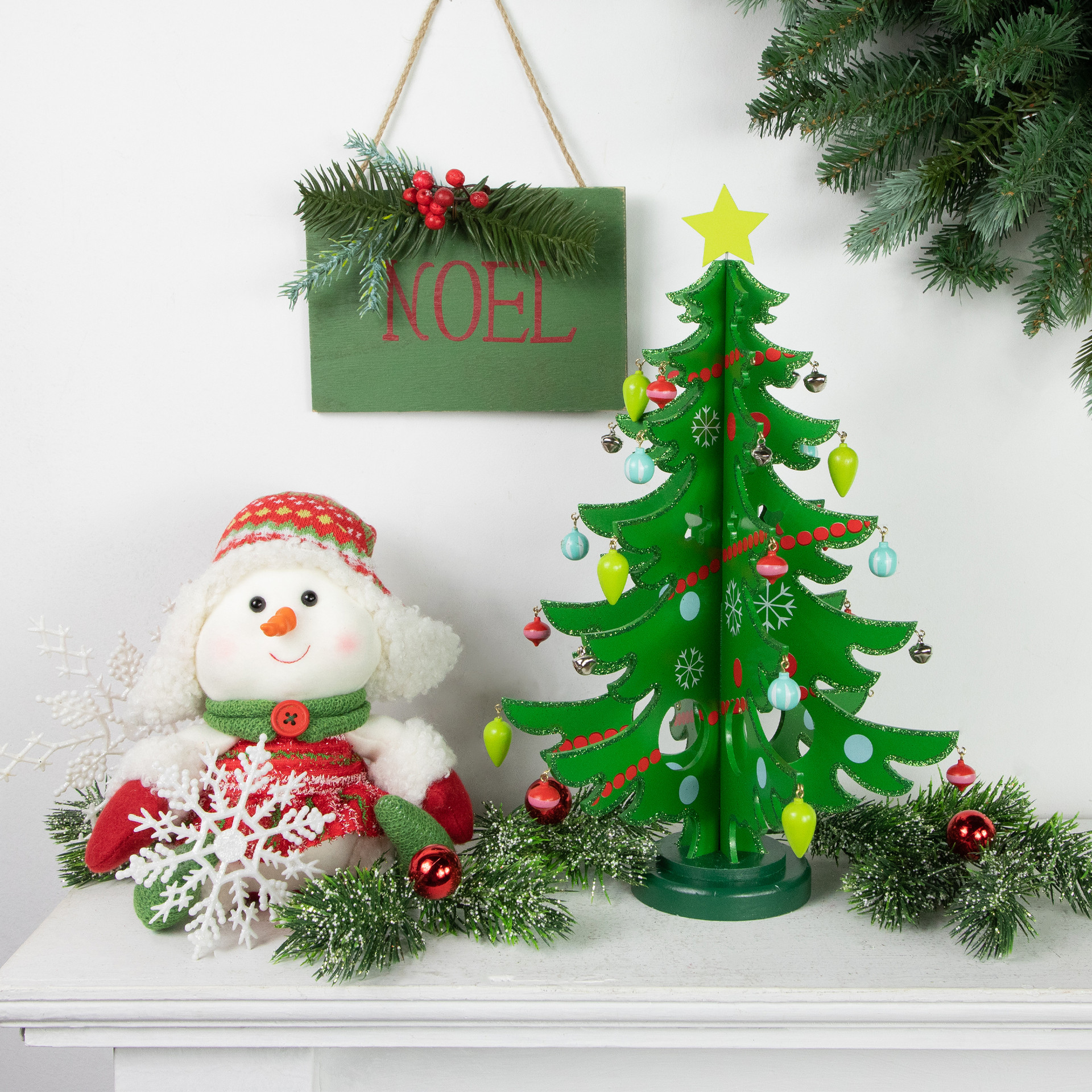13.75" Green 3-D Wood Christmas Tree with Ornaments Decoration ...