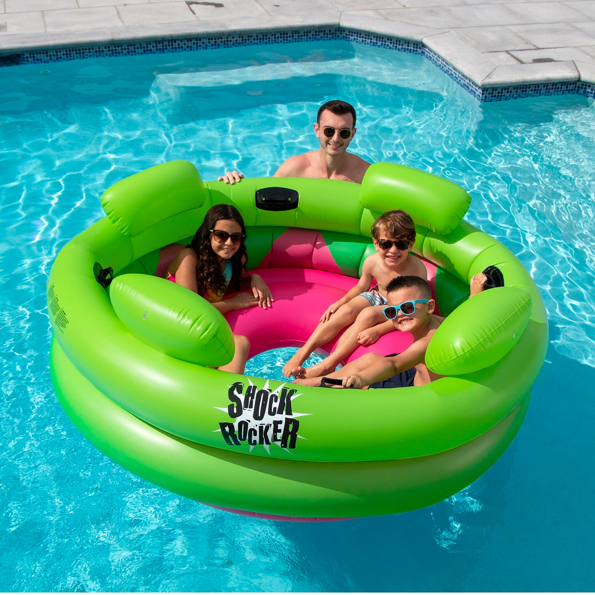 75" Bright Green & Pink Inflatable Shock Rocker Swimming Pool Float ...