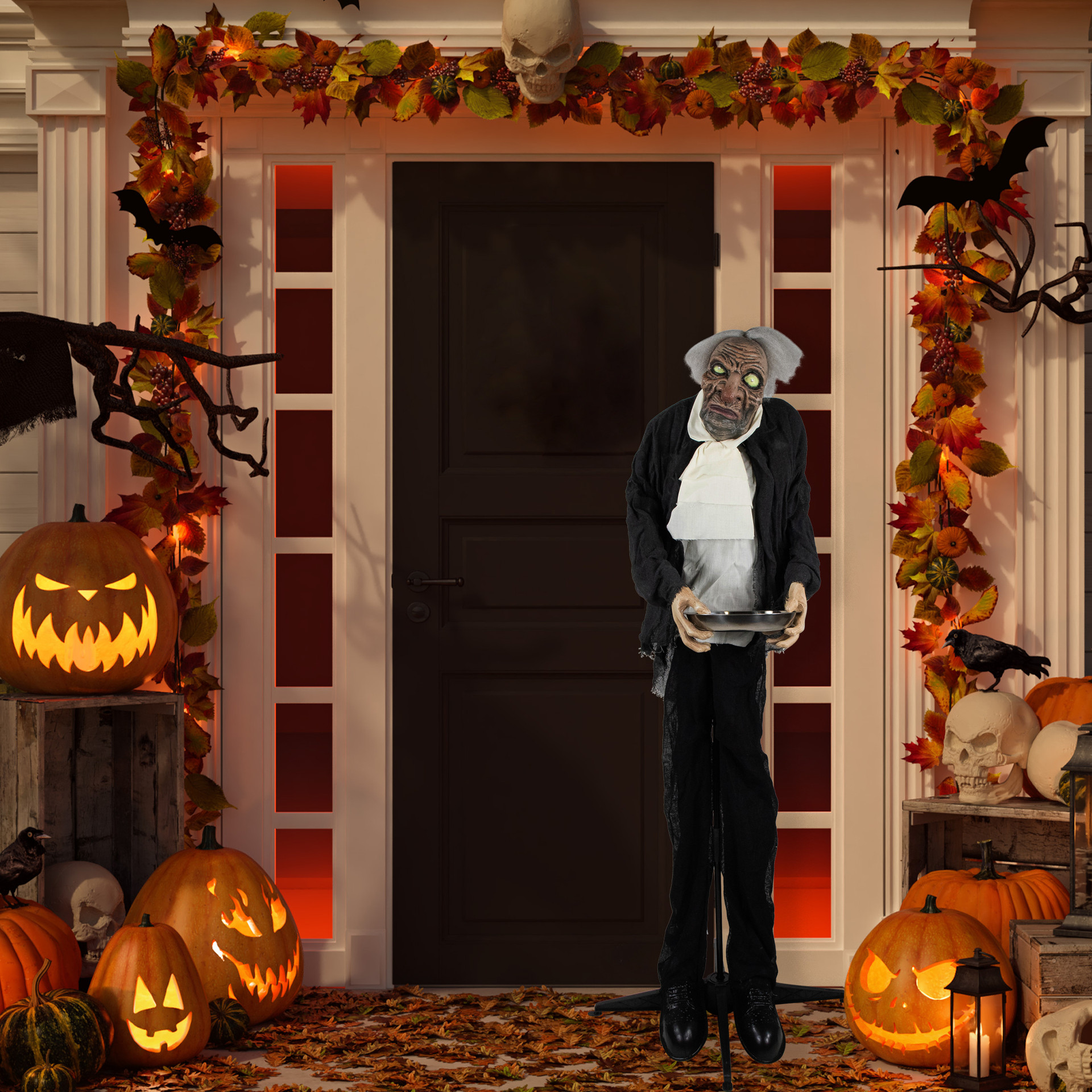 5.5' Spooky Town LED Lighted Animated Butler with Sound Halloween ...