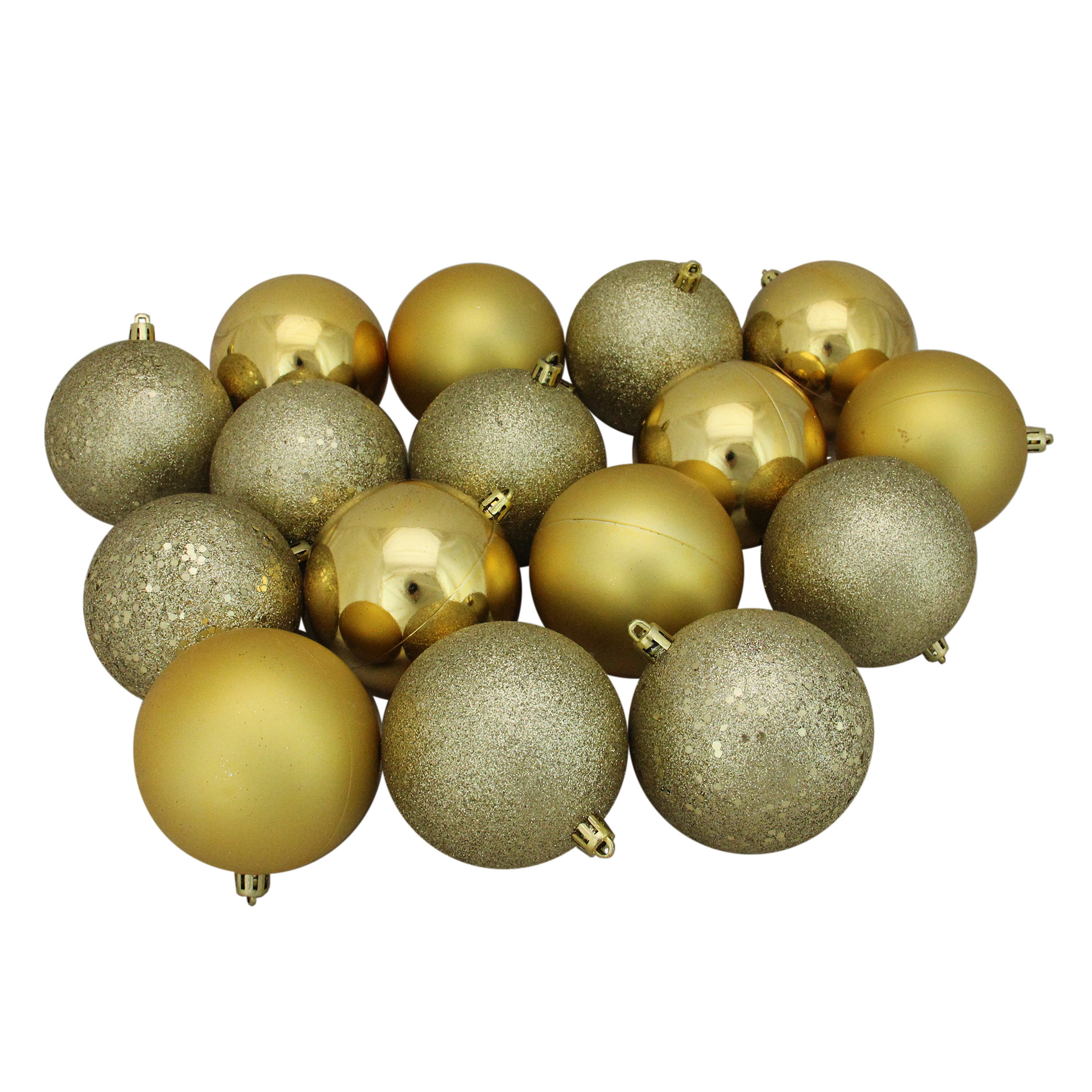 16ct Vegas Gold Shatterproof 4-Finish Christmas Ball Ornaments 3" (75mm ...