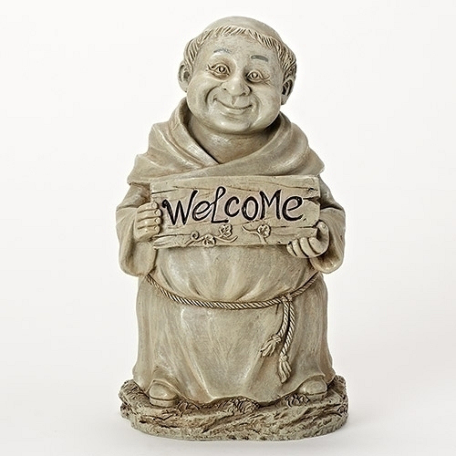 12" Beige Monk Holding a "Welcome" Sign Outdoor Garden Statue ...