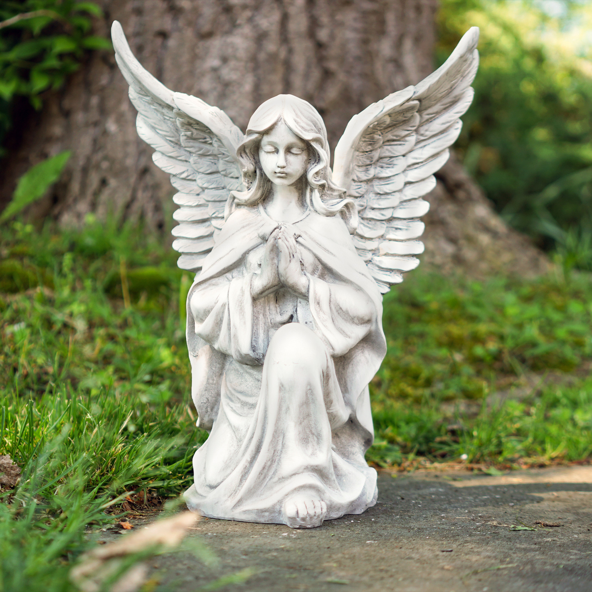 13" Kneeling Praying Angel Outdoor Garden Statue | Christmas Central