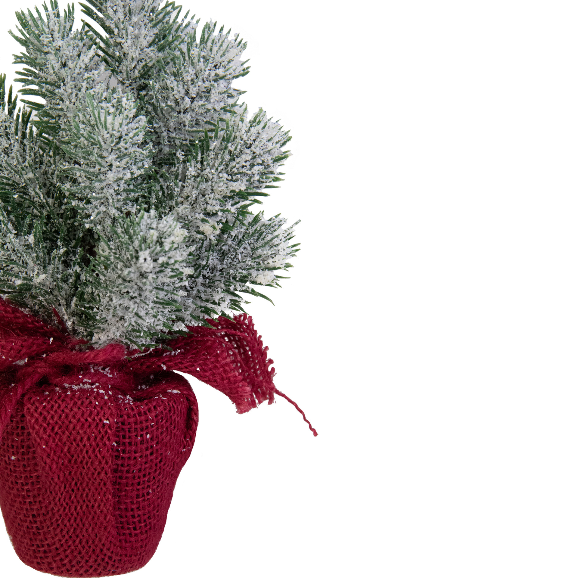 9" Red & White Flocked Mini Pine Christmas Tree in Burlap Base - Unlit ...