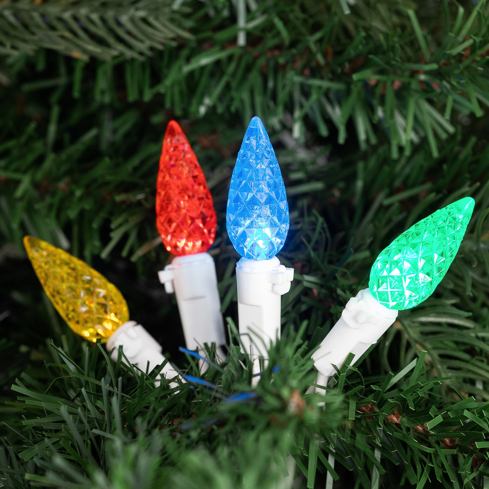 70ct Multi-Color Faceted LED C6 Christmas Light Set - 24.25ft White ...