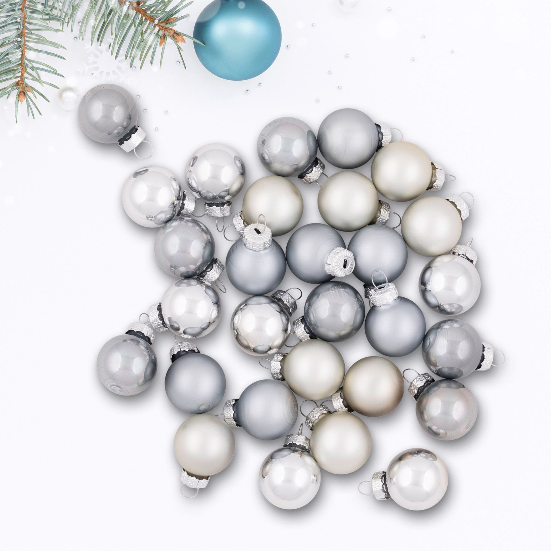 28ct Silver & Gray Glass Christmas Ball Ornaments 1" (25mm) | Christmas ...