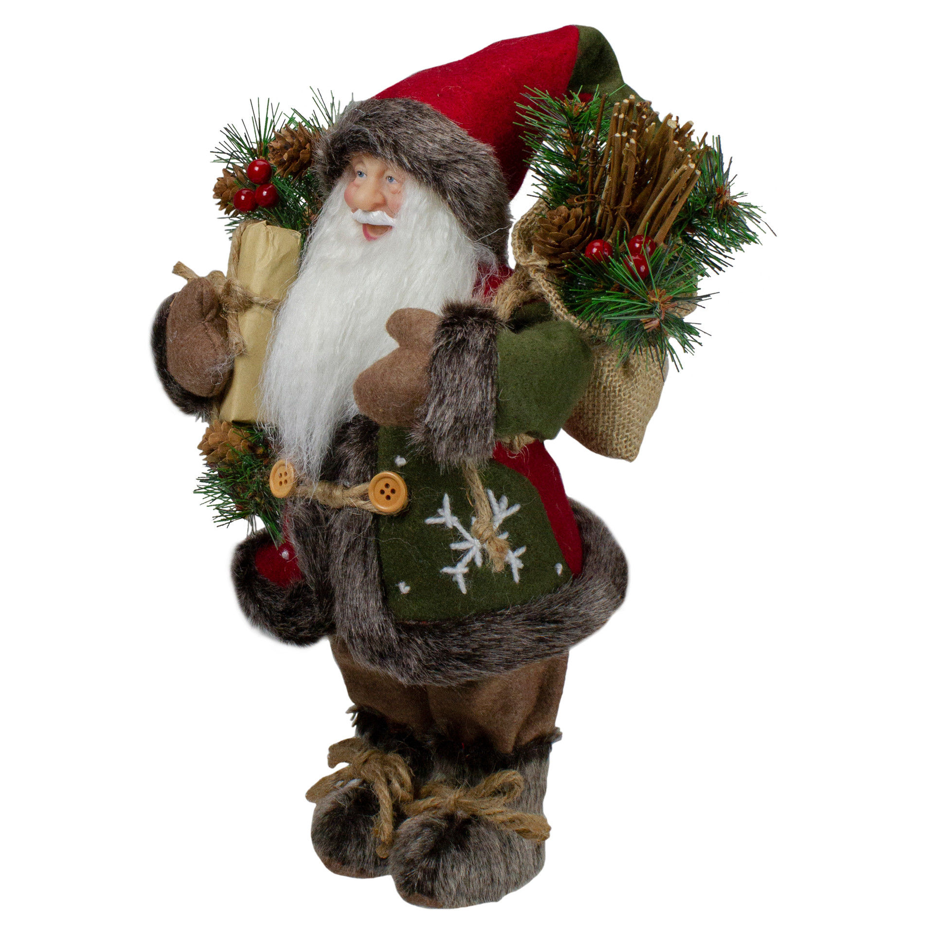 12" Rustic Santa Claus with Burlap Sack Standing Christmas Figure ...