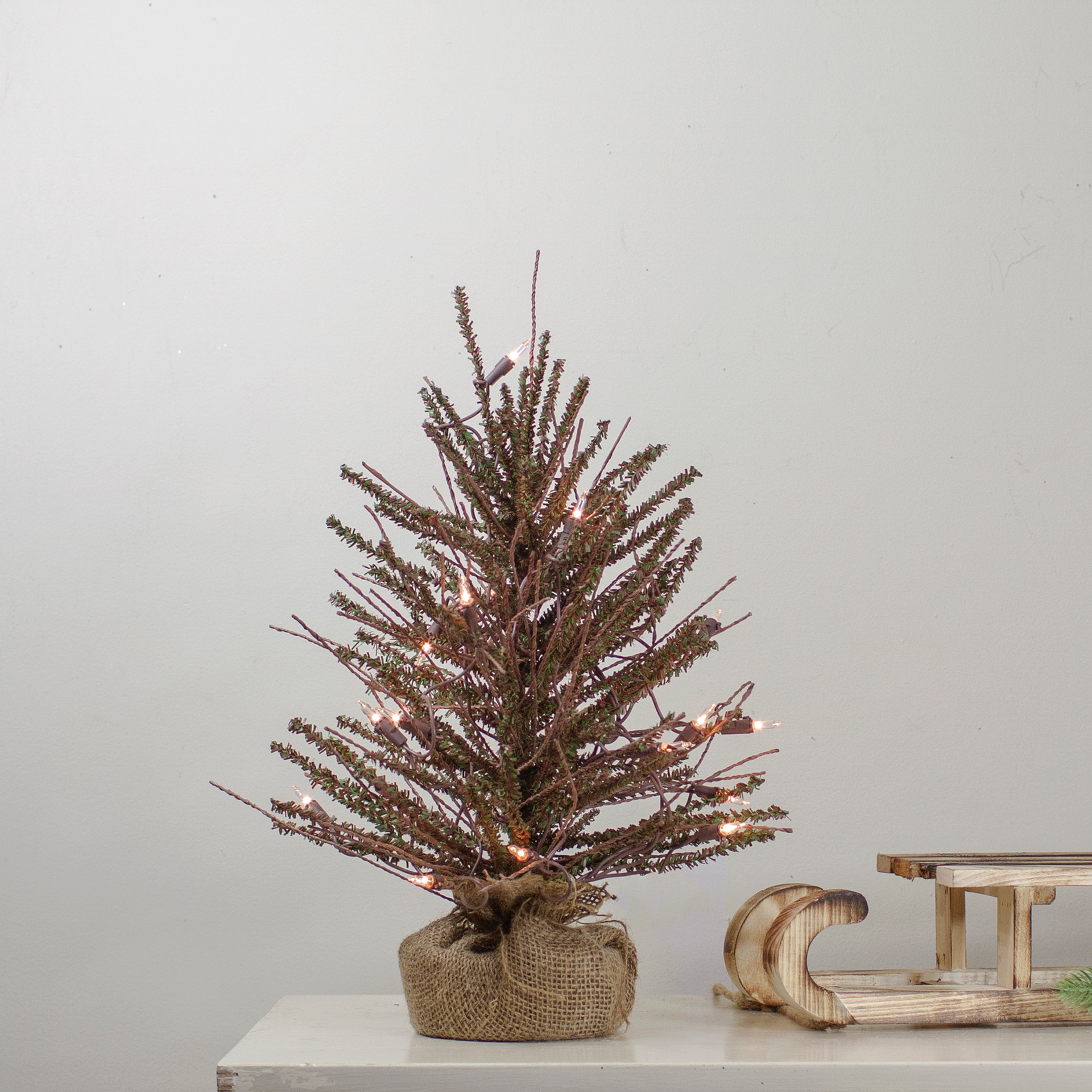18" Pre-Lit Potted Warsaw Twig Artificial Christmas Tree - Clear Lights ...
