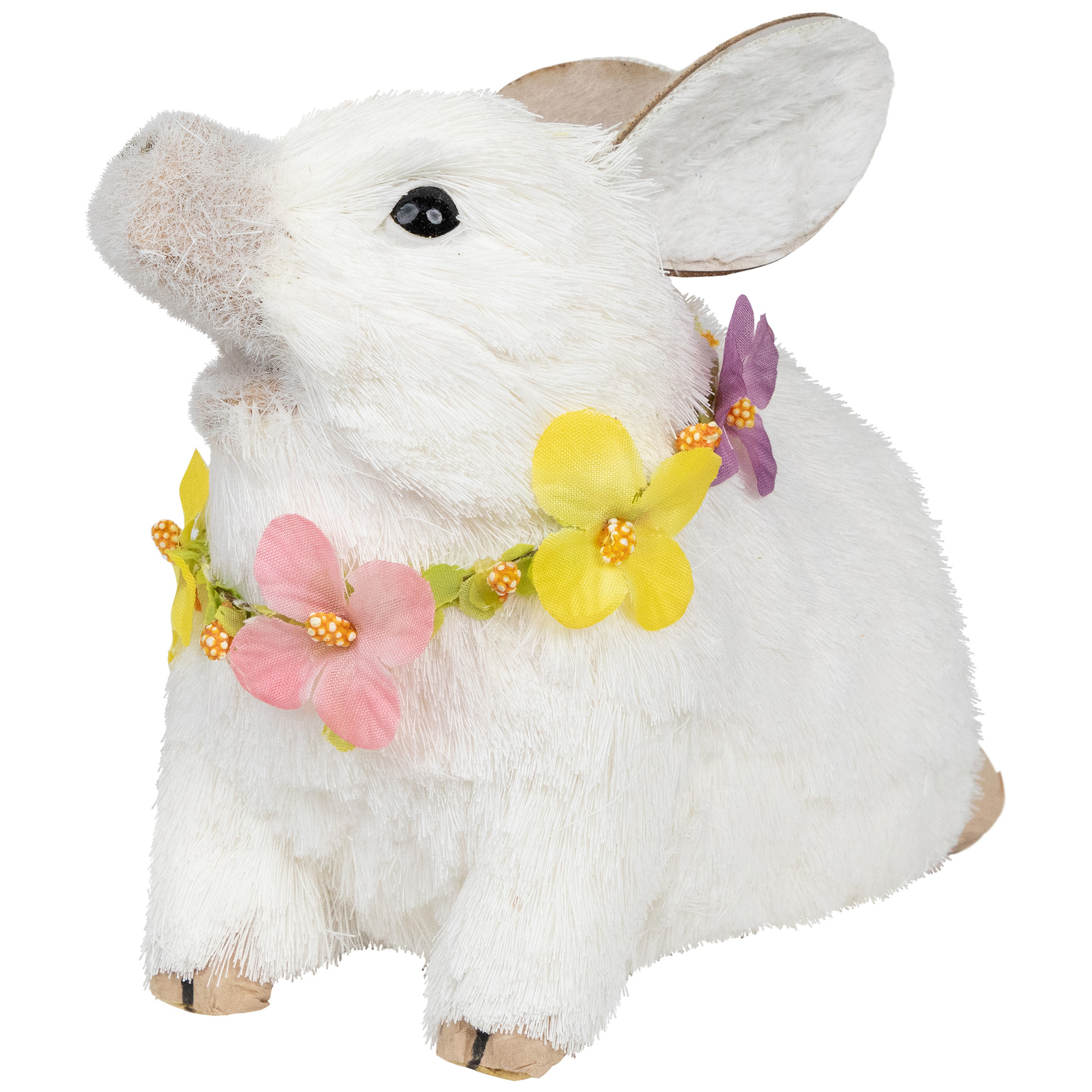 6.5" White Sisal Piglet with Floral Lei Spring Figure | Christmas Central