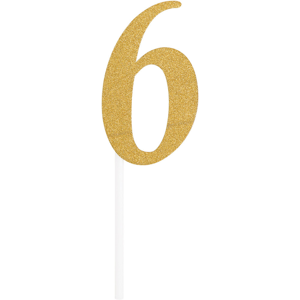 Club Pack of 12 Gold '6' Party Cake Dessert Toppers 7” | Christmas Central