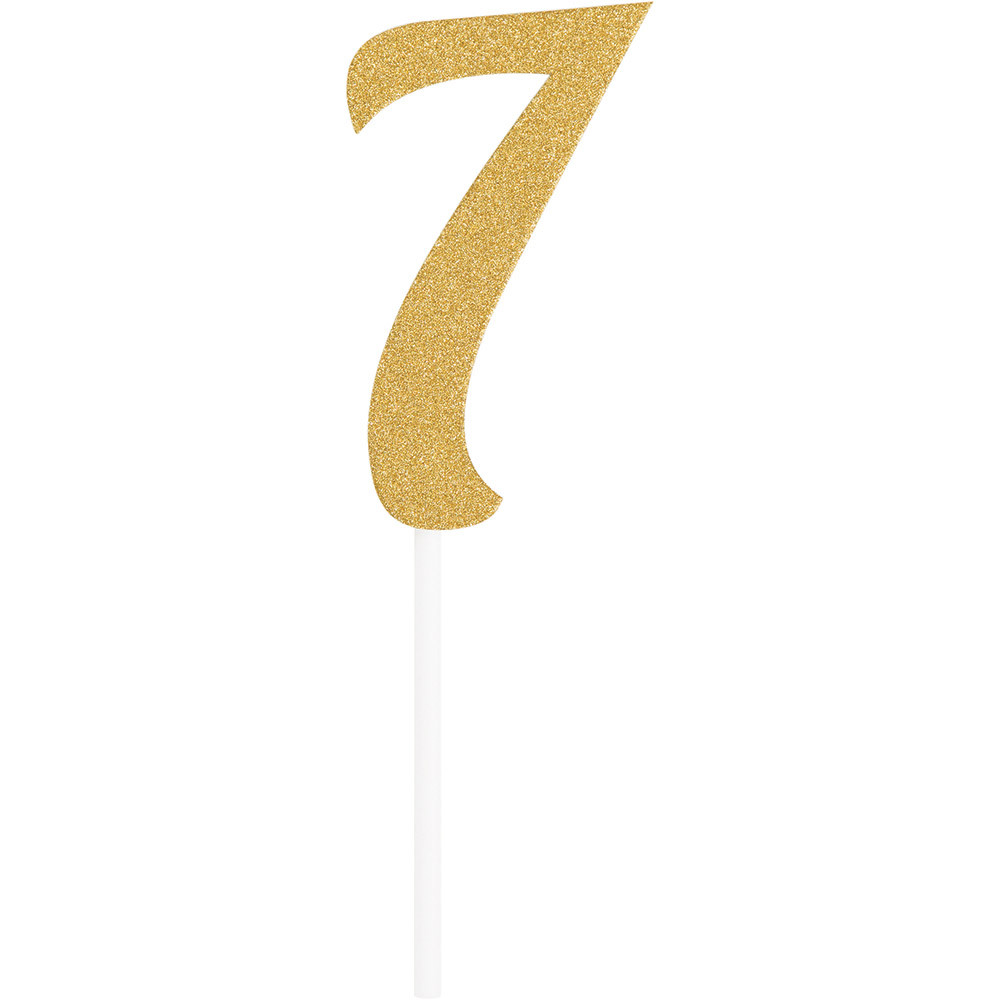 Club Pack of 12 Gold Party '7' Cake Dessert Toppers 7” | Christmas Central