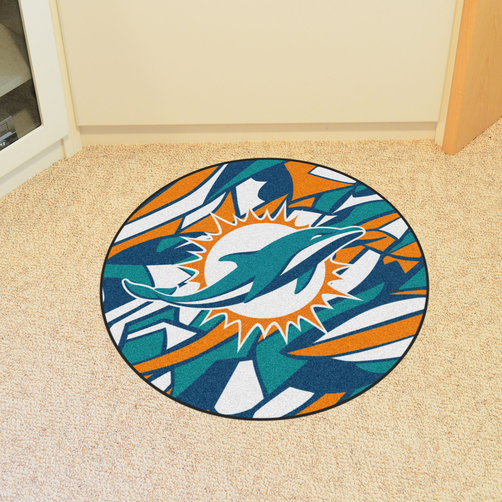 27" Aqua Blue & Orange NFL Miami Dolphins X-Fit Round Mat | Christmas ...