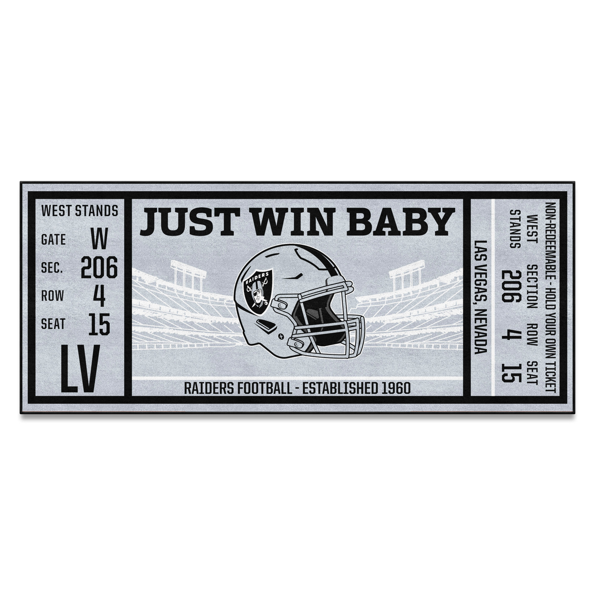 30" x 72" Gray & Black NFL Oakland Raiders Ticket Mat Area Rug Runner ...