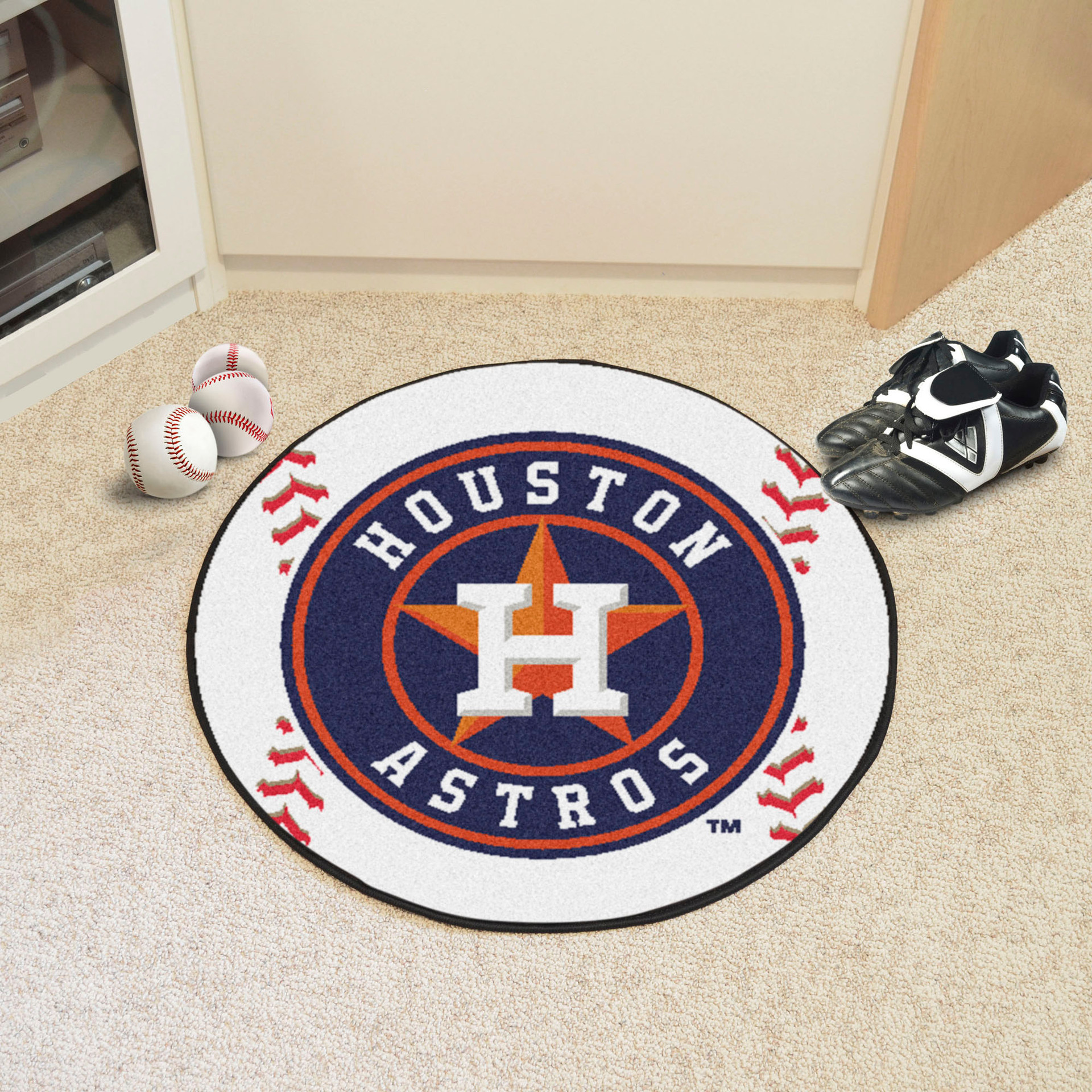 MLB Houston Astros Baseball Shaped Mat Round Area Rug | Christmas Central