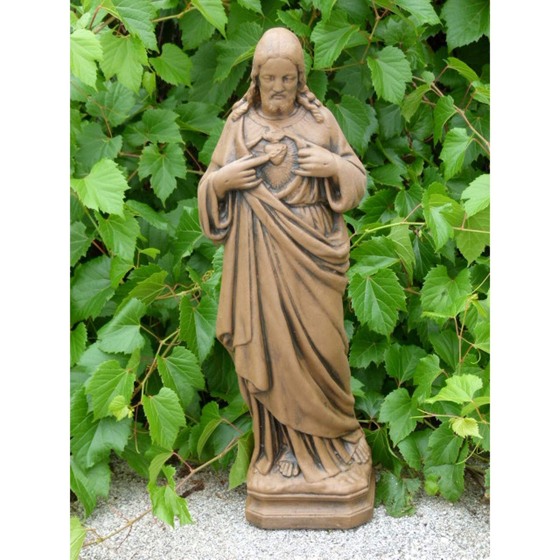 25” Saddle Stone Finish Scared Heart of Jesus Outdoor Patio Statue ...