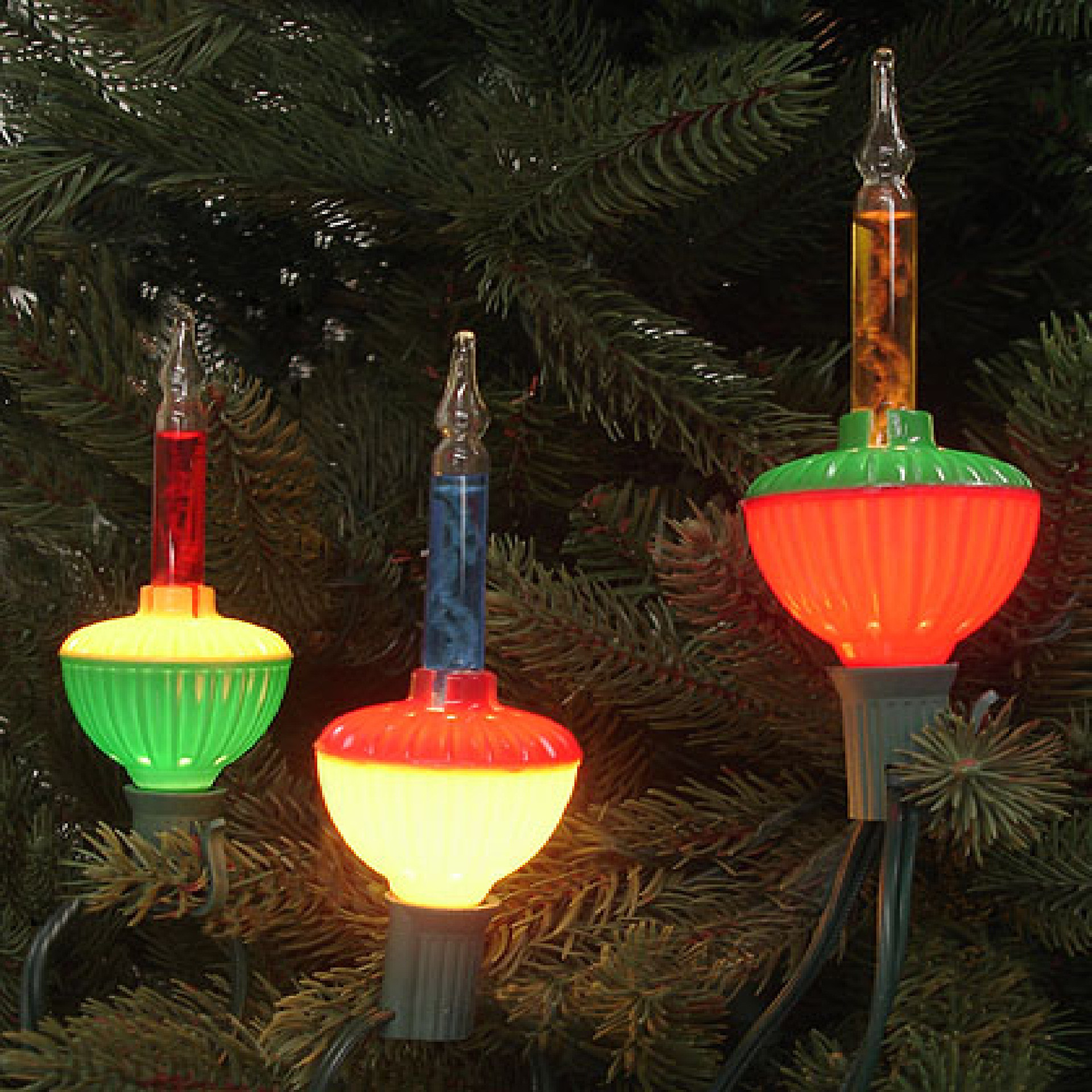 7-Count Multi Color Retro Christmas Bubble Light Set, 6ft Green Wire ...