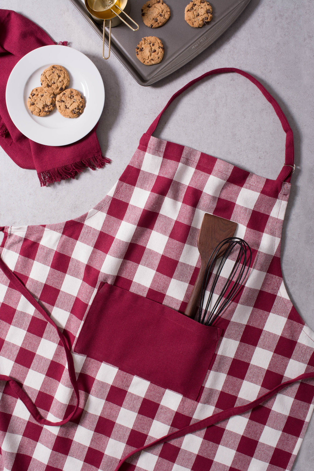 32" Wine Red & White Checkered Adjustable Heavyweight Fringe Chef Apron ...