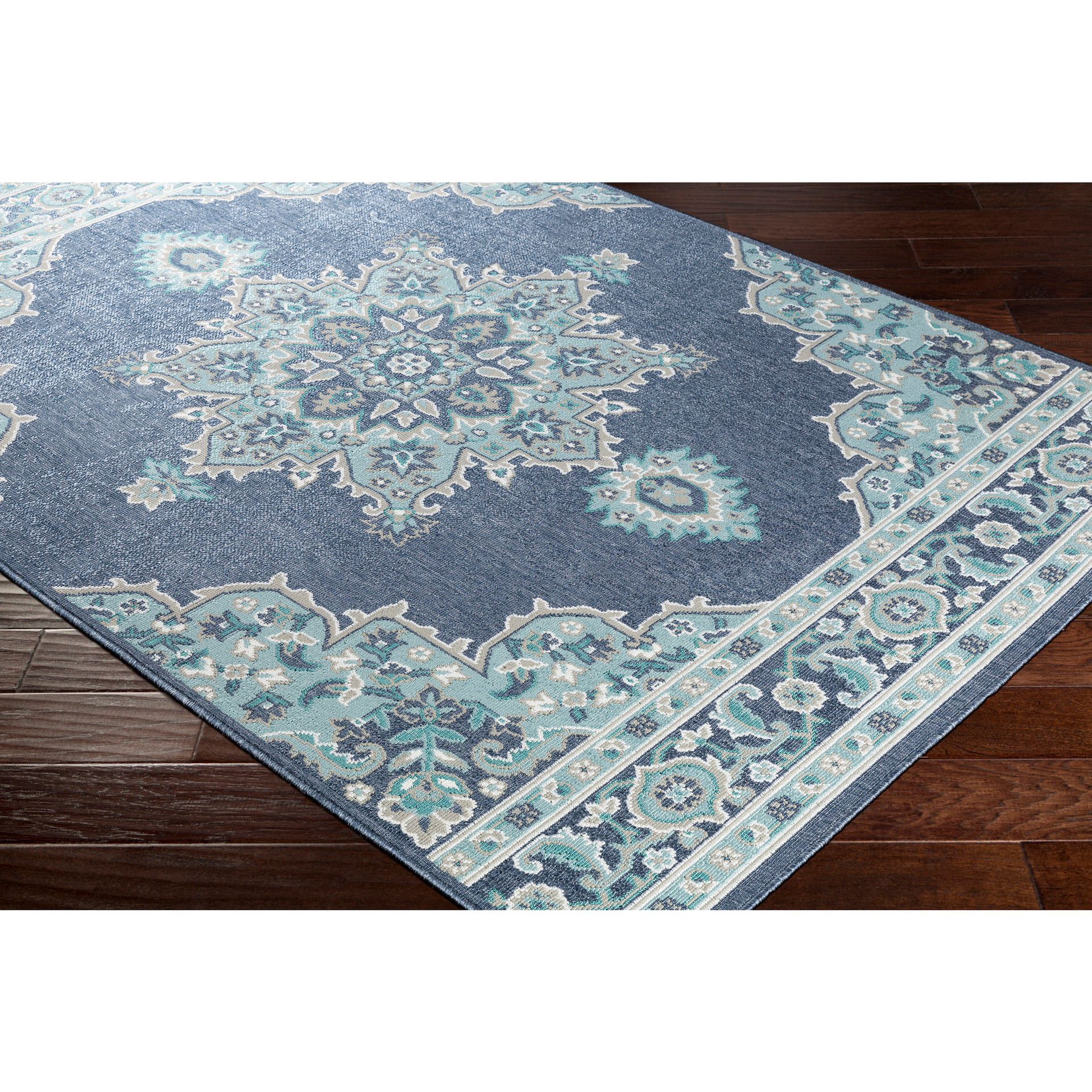 5.25' x 7.5' Aqua Blue & Teal Green Mandala Rectangular Area Throw Rug ...